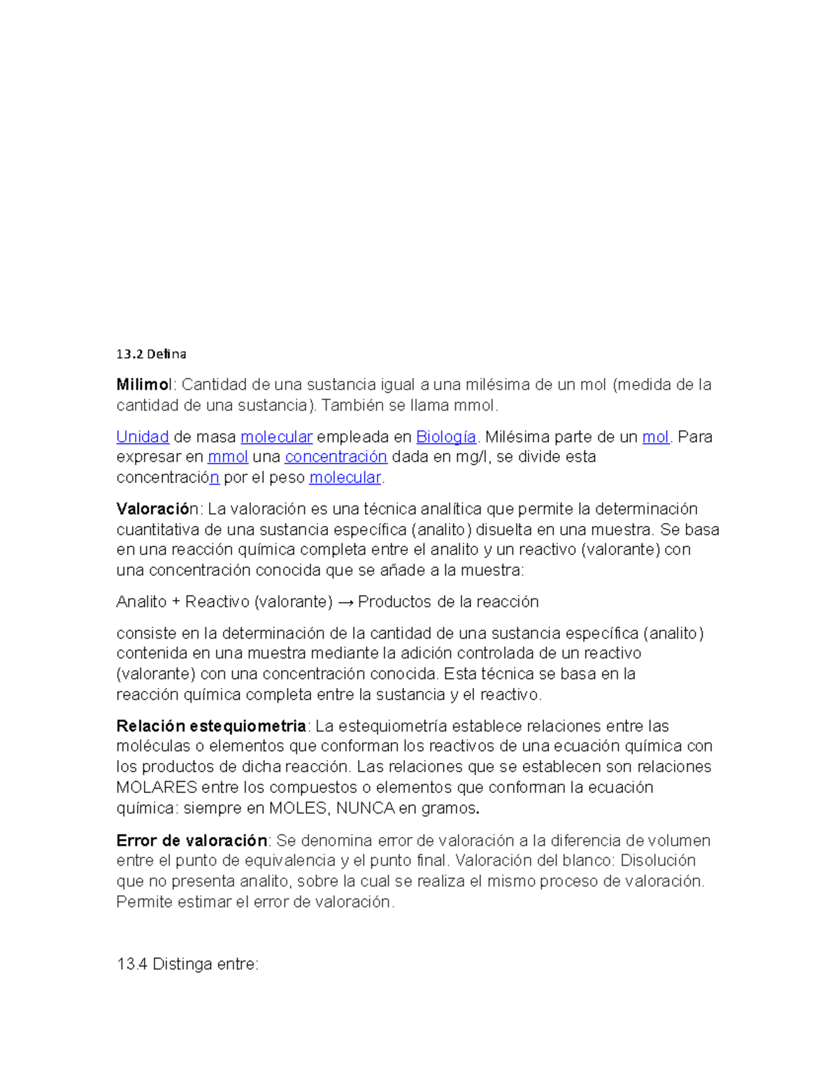 Taller de quimica - exclente - 13 Defina Milimol: Cantidad de una ...