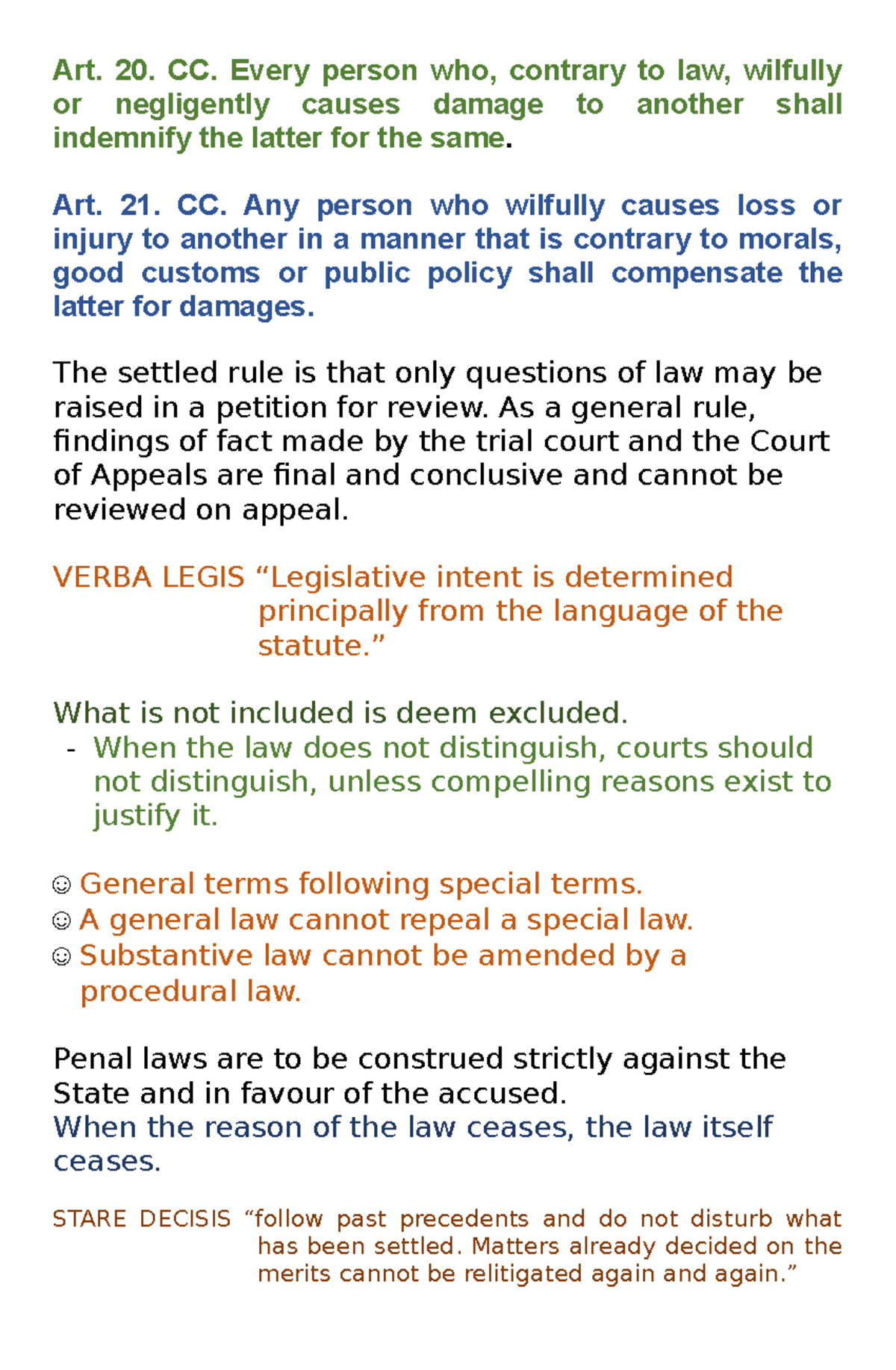 Principles to remember in studying law - Art. 20. CC. Every person who ...