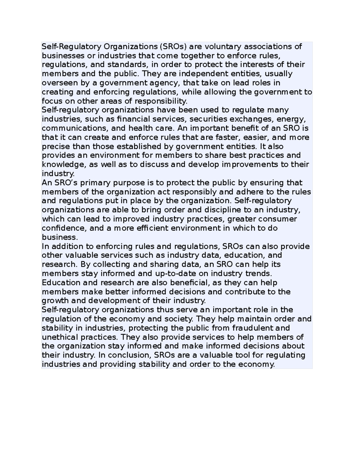 EP 1 - INFORMATIVE - Self-Regulatory Organizations (SROs) are voluntary ...