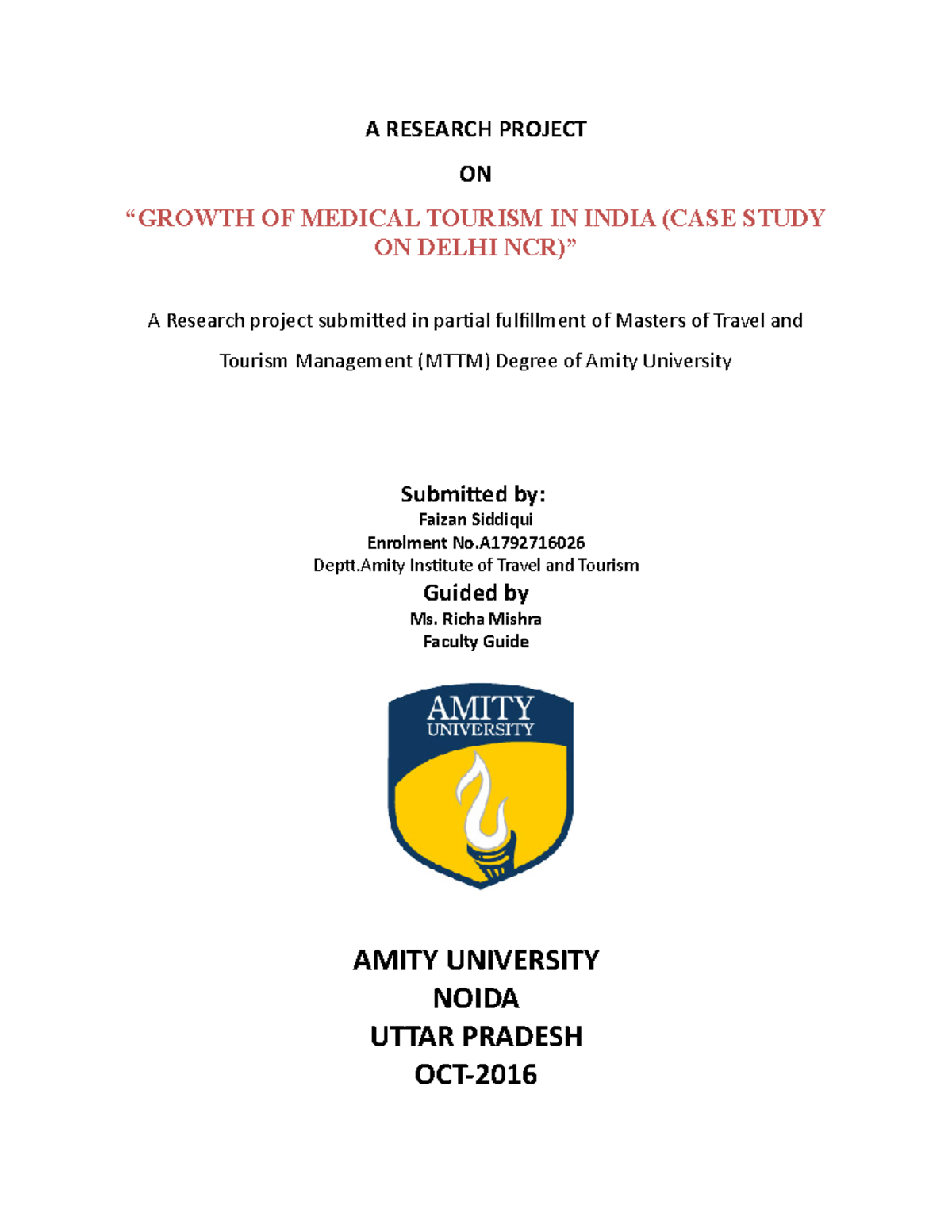 4 - NTCC REPORT - A RESEARCH PROJECT ON “GROWTH OF MEDICAL TOURISM IN ...