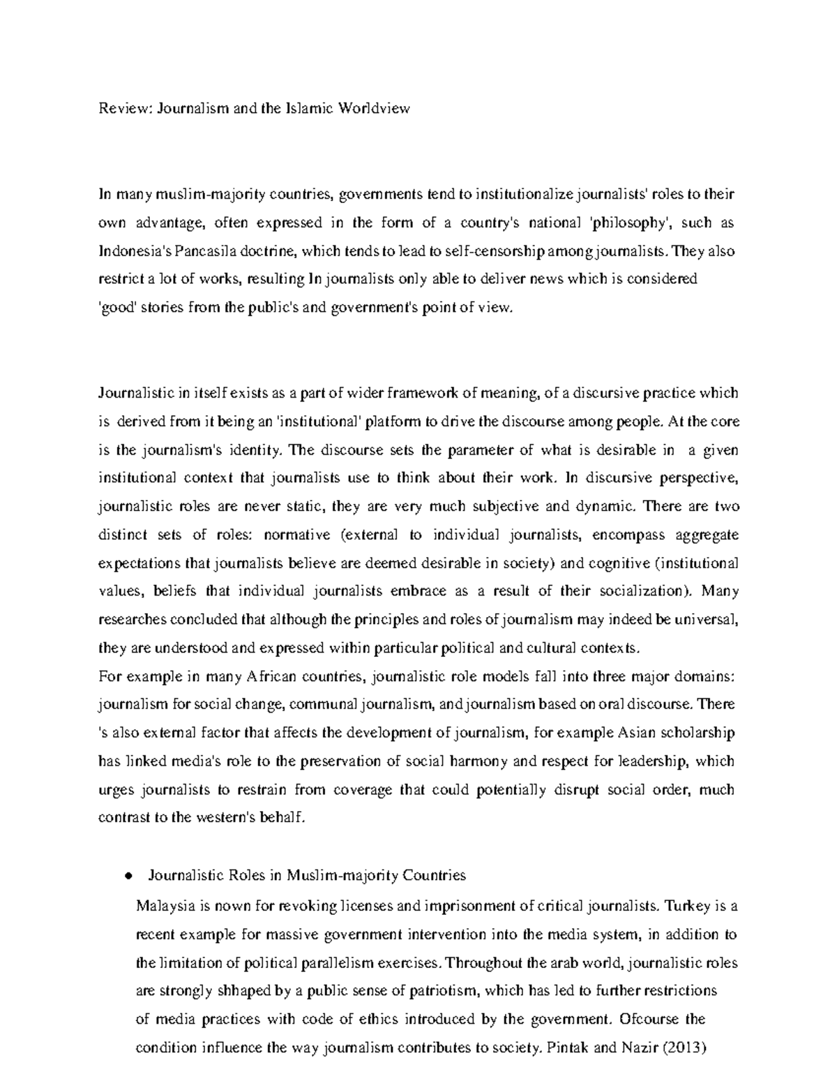 Review Journalism in Muslim Majority Countries - Review: Journalism and ...