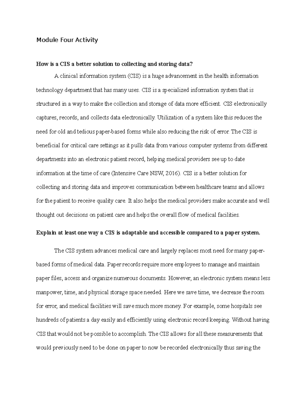 Module Four Activity - Week 4 assignment - Module Four Activity How is ...