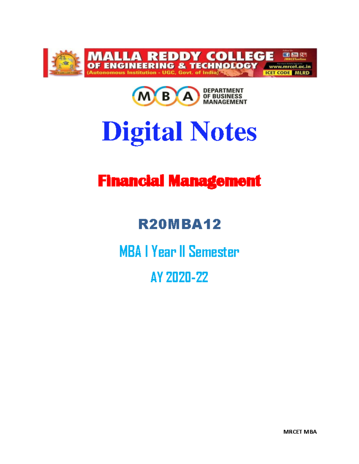 Financial Management - Notes - Digital Notes Financial Management ...