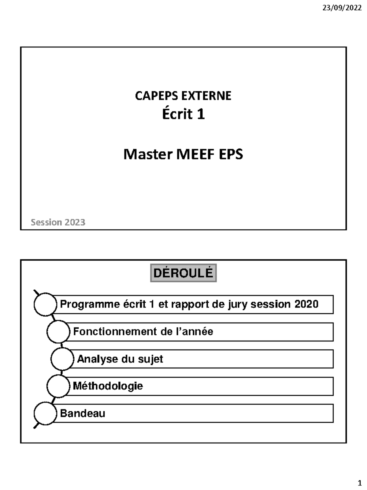 TP1 et TP2 - Présentation et sujet N-1 copie - CAPEPS EXTERNE Écrit 1 Master MEEF EPS Session ...