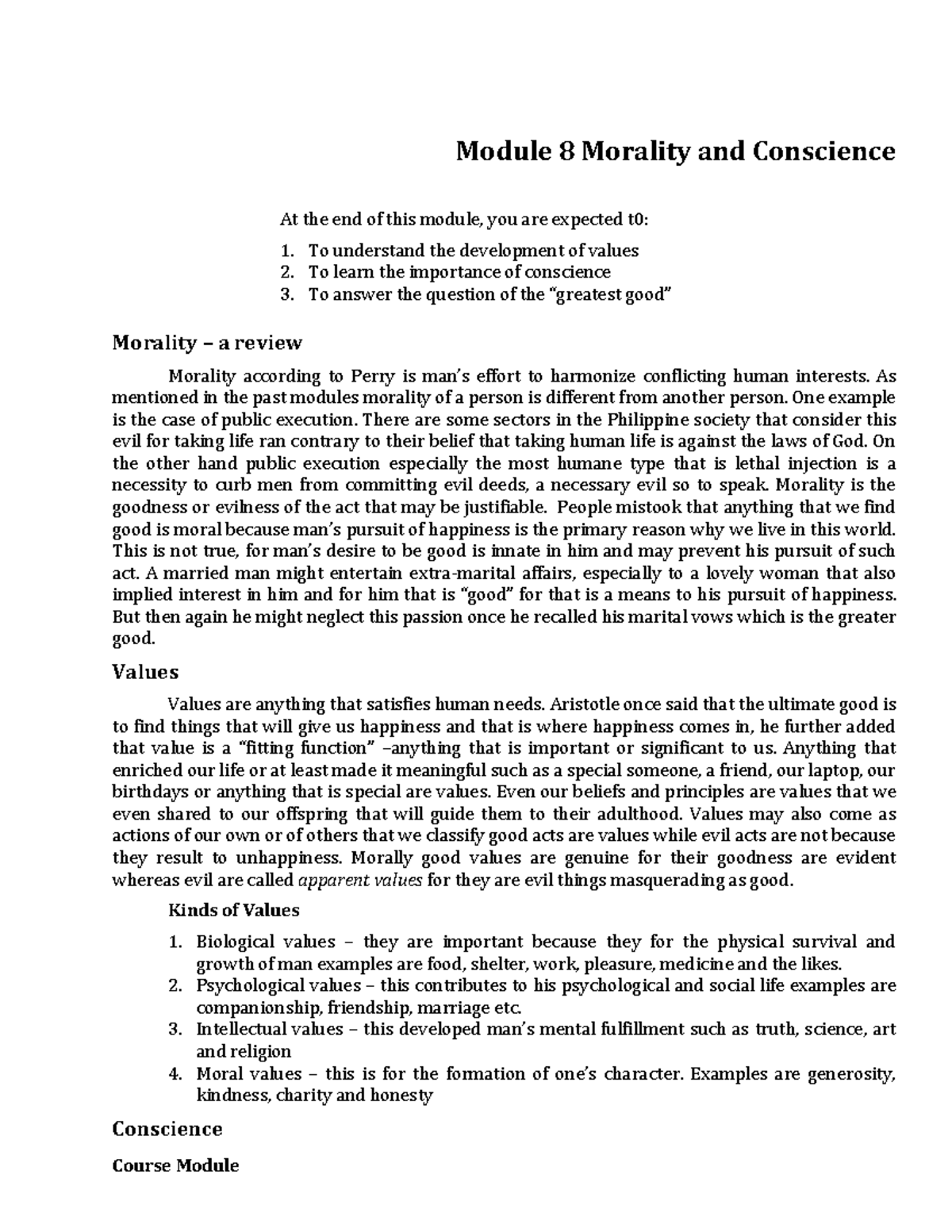 W7- Module 008 The Act- Morality and Conscience - Course Module Module ...