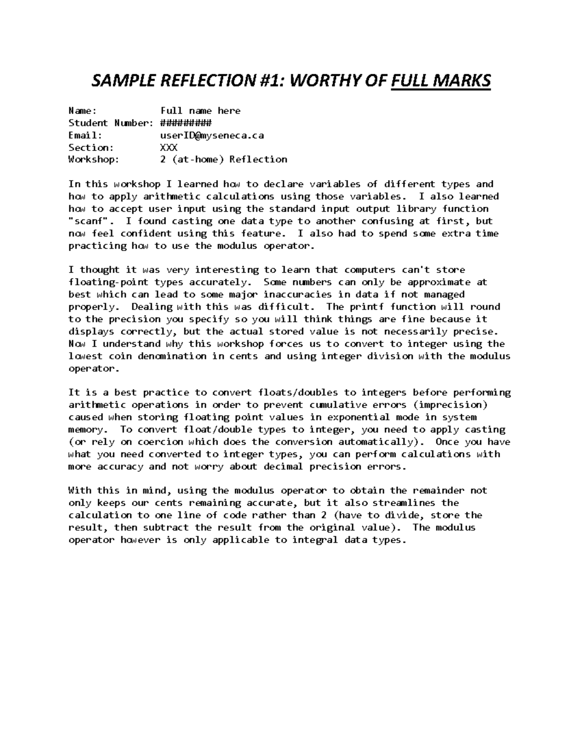 IPC 144 week 2 metarial - SAMPLE REFLECTION #1: WORTHY OF FULL MARKS ...