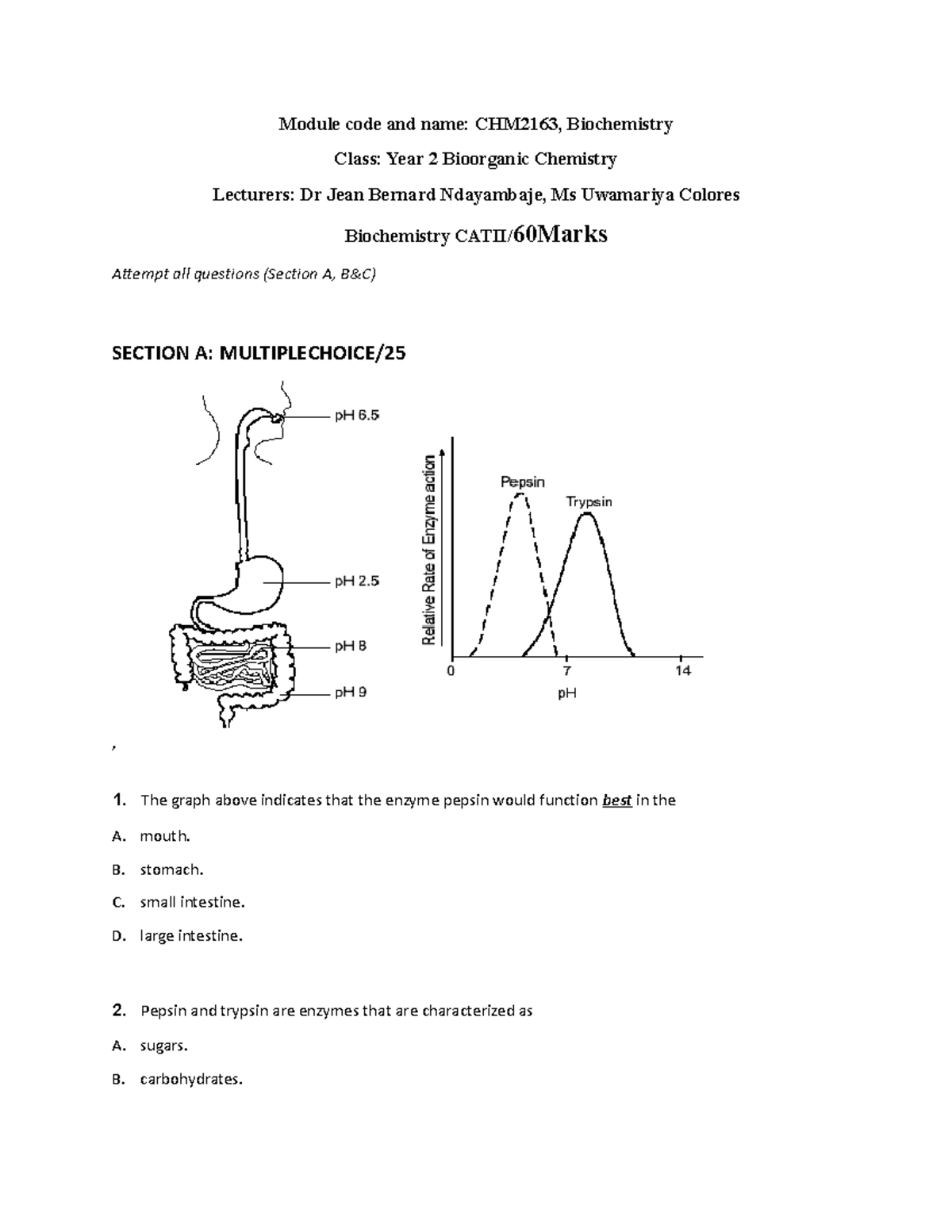 Biochemistry Catii Q&A - Module code and name: CHM2163, Biochemistry ...