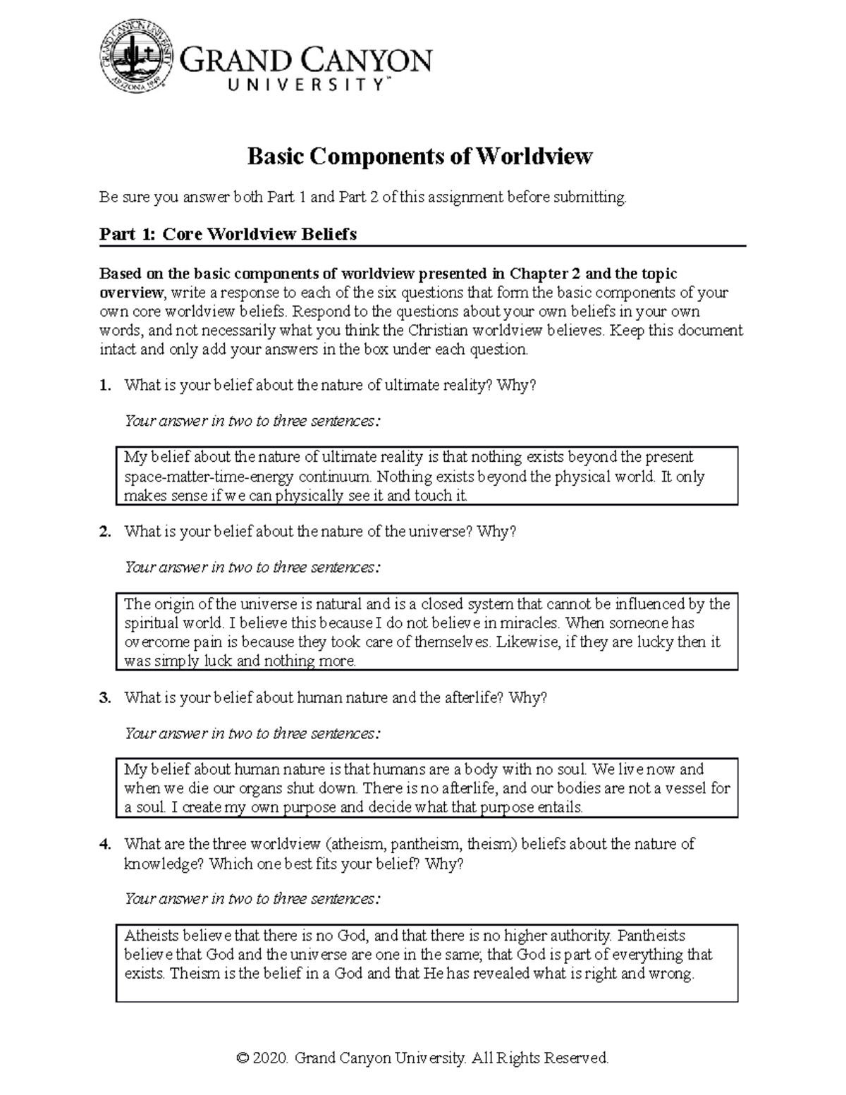 Basic Components Of Worldview - Part 1: Core Worldview Beliefs Based on ...