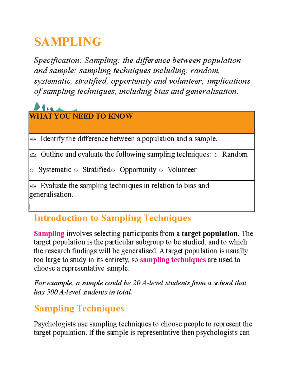 Sampling notes - SAMPLING Specification: Sampling: the difference ...