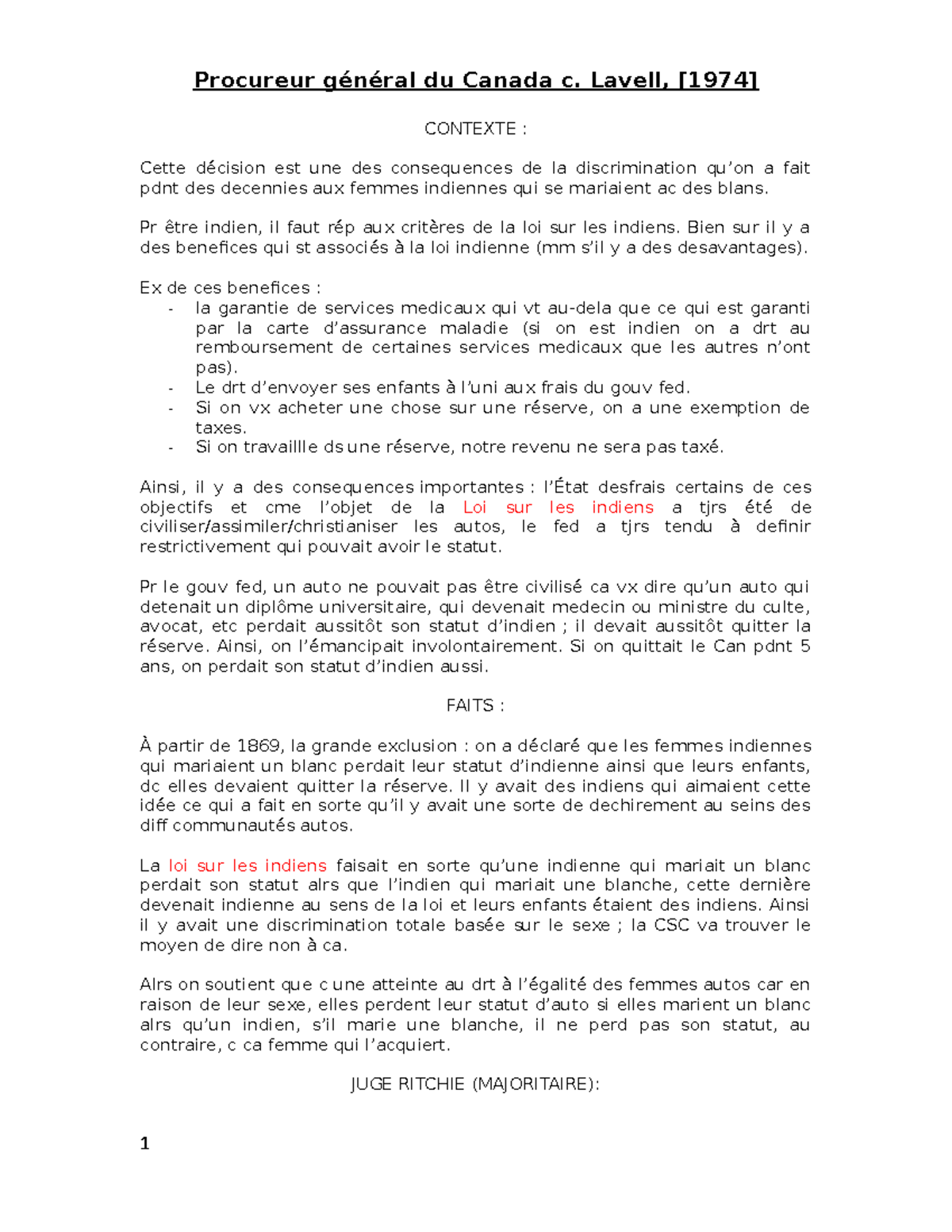 Lavell - Prof.: Jean Leclair - Procureur général du Canada c. Lavell ...