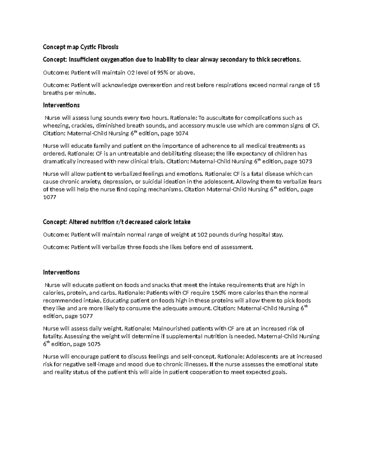 CF Care Plan - Nursing care plan for cystic fibrosis - Concept map ...