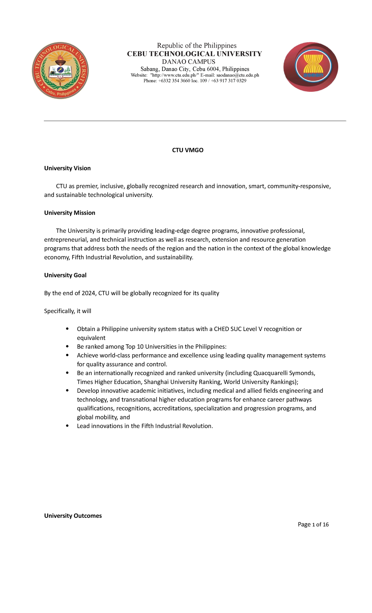 NSTP Requirement - ####### CTU VMGO ####### University Vision ...