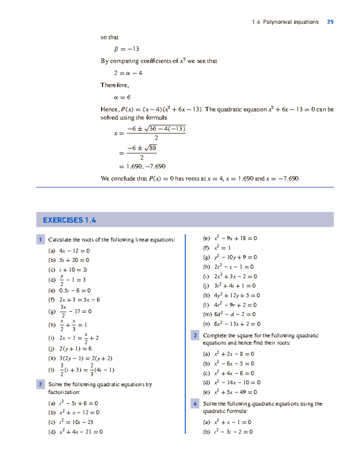 Engineering mathematics 5th 4 - 1 Polynomial equations 25 so that β = − ...