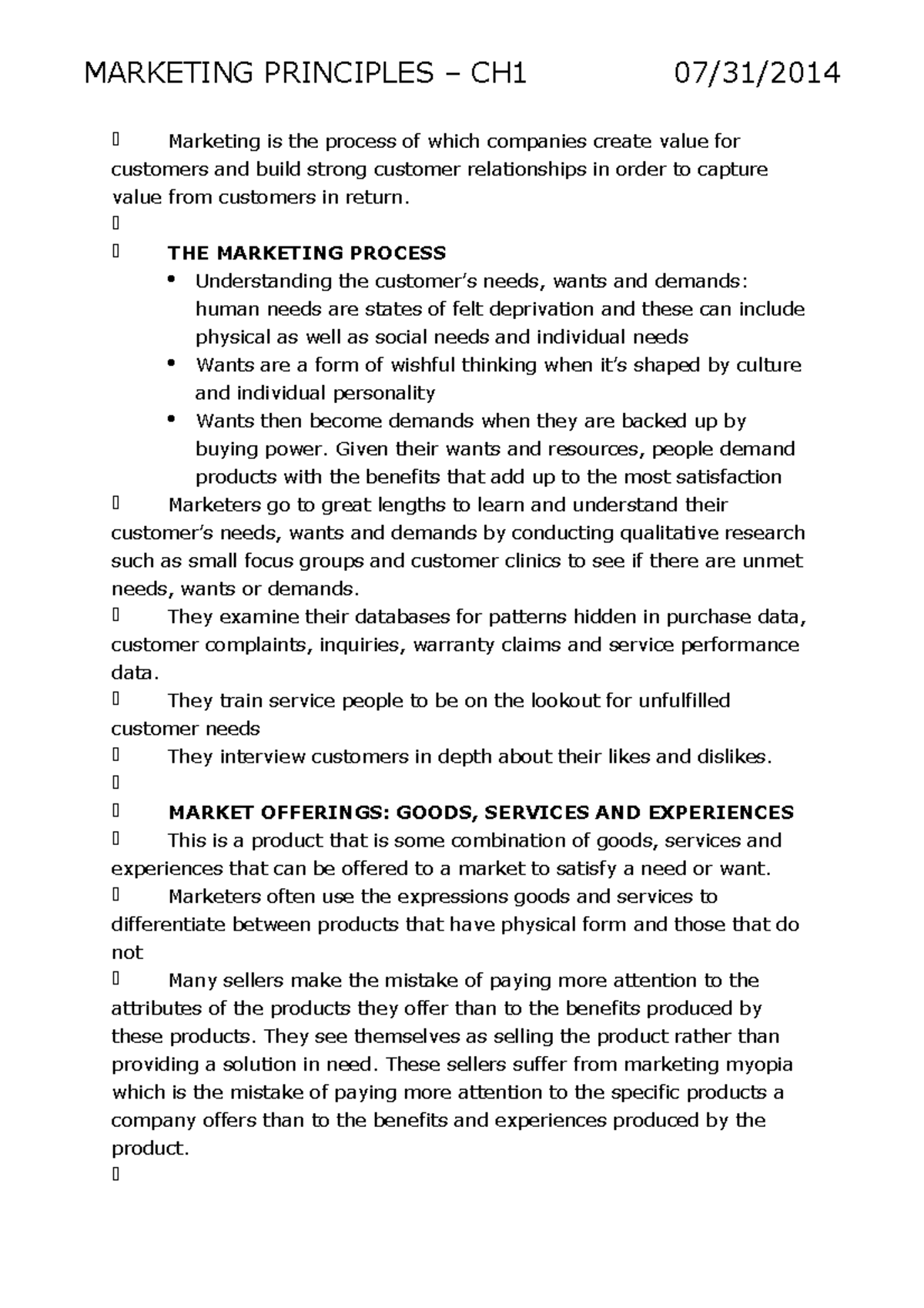 Marketing Principles – CH1 - MARKETING PRINCIPLES – CH1 07/31 ...