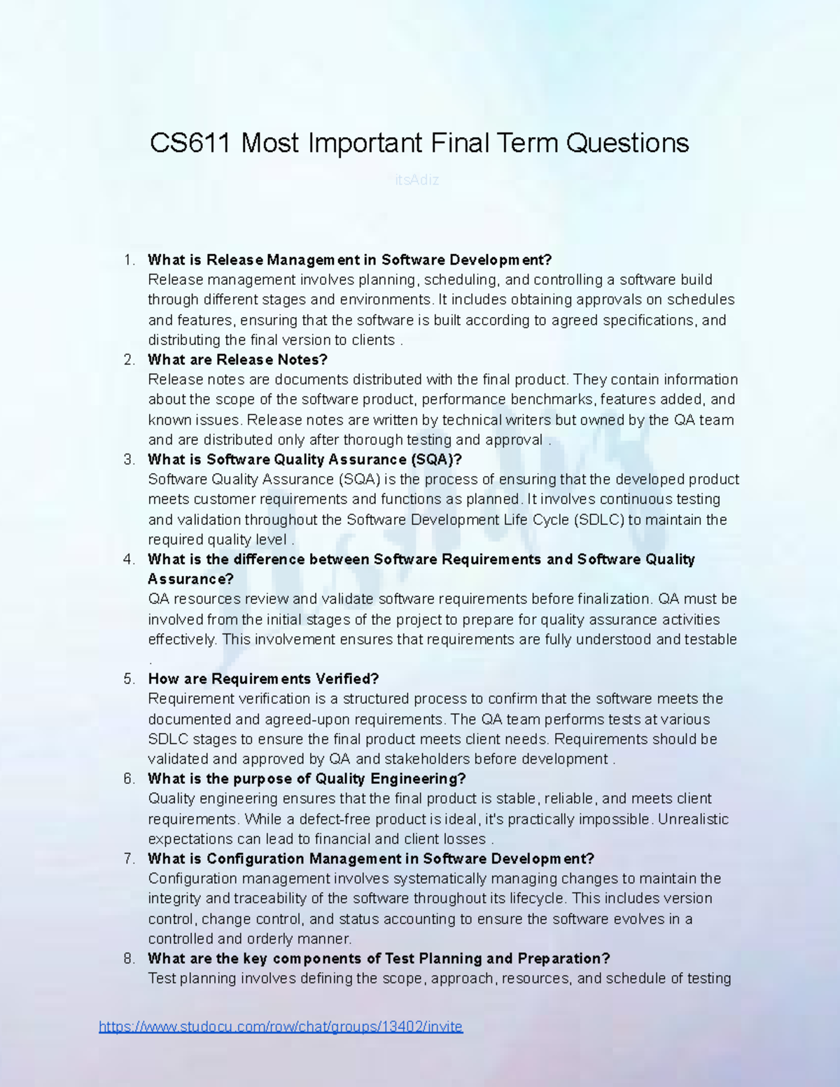 CS611 Most Important Final Term Questions - CS611 Most Important Final Term Questions itsAdiz ...