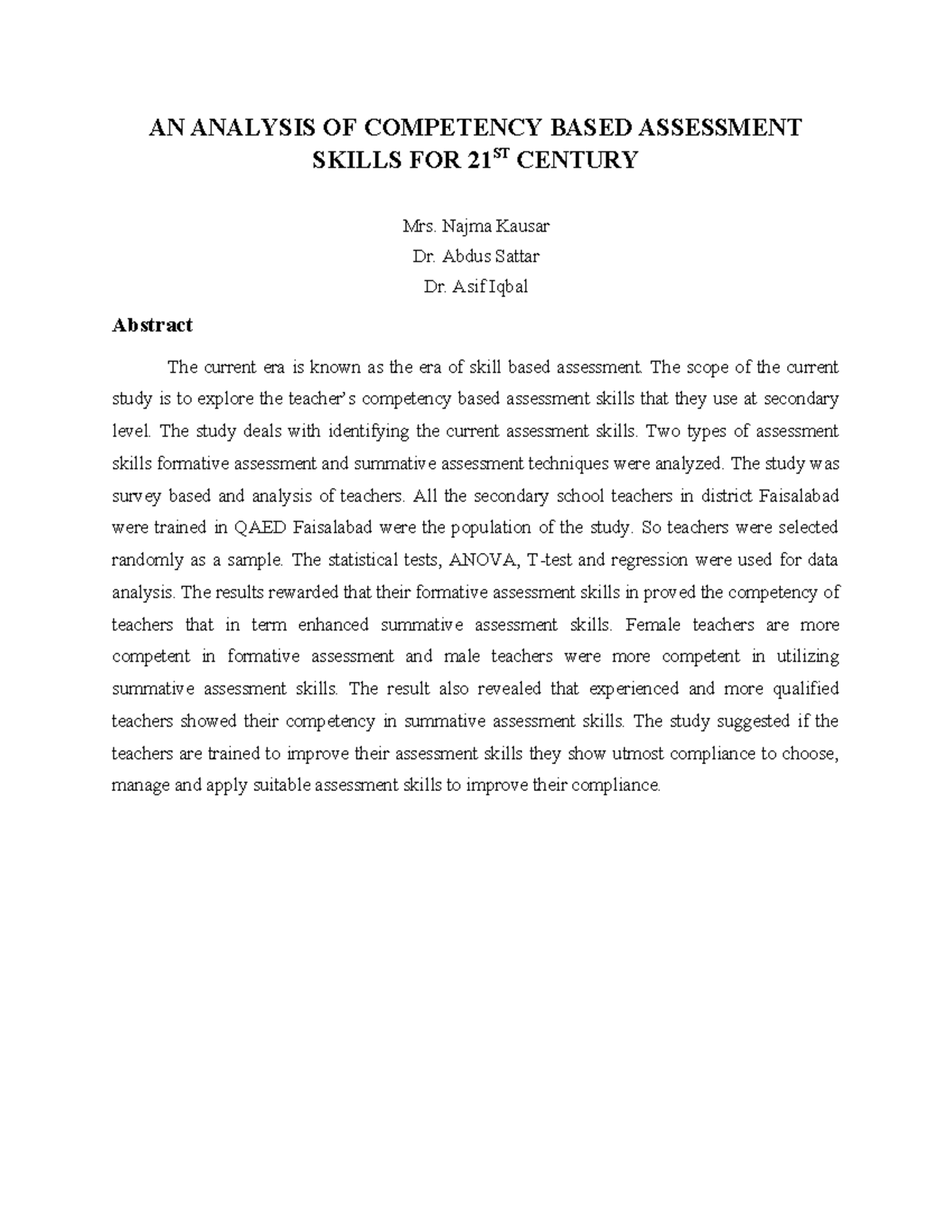 Abstract - data of research analysis. - AN ANALYSIS OF COMPETENCY BASED ...