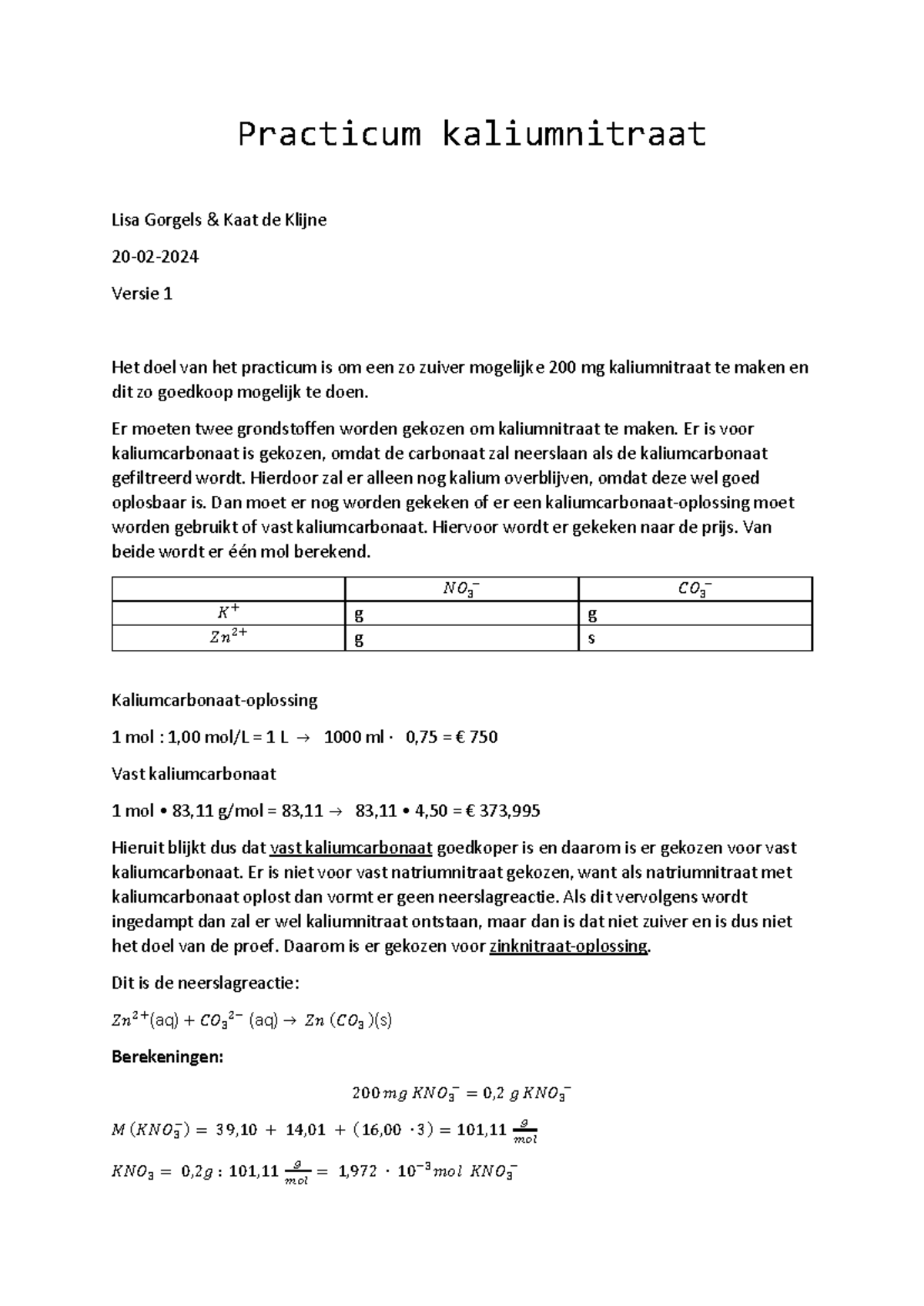 Scheikunde practicum-2 - Practicum kaliumnitraat Lisa Gorgels & Kaat de ...