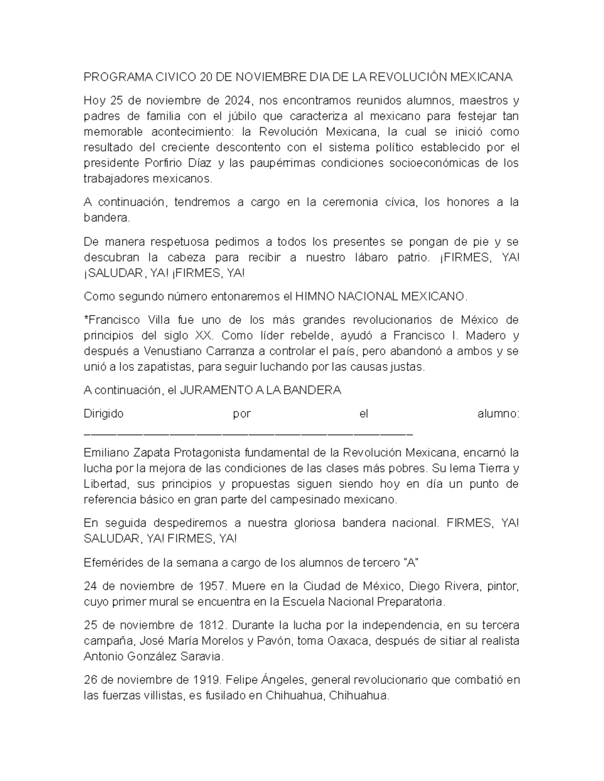 Programa A LA Revolucion - PROGRAMA CIVICO 20 DE NOVIEMBRE DIA DE LA REVOLUCIÓN MEXICANA Hoy 25 ...