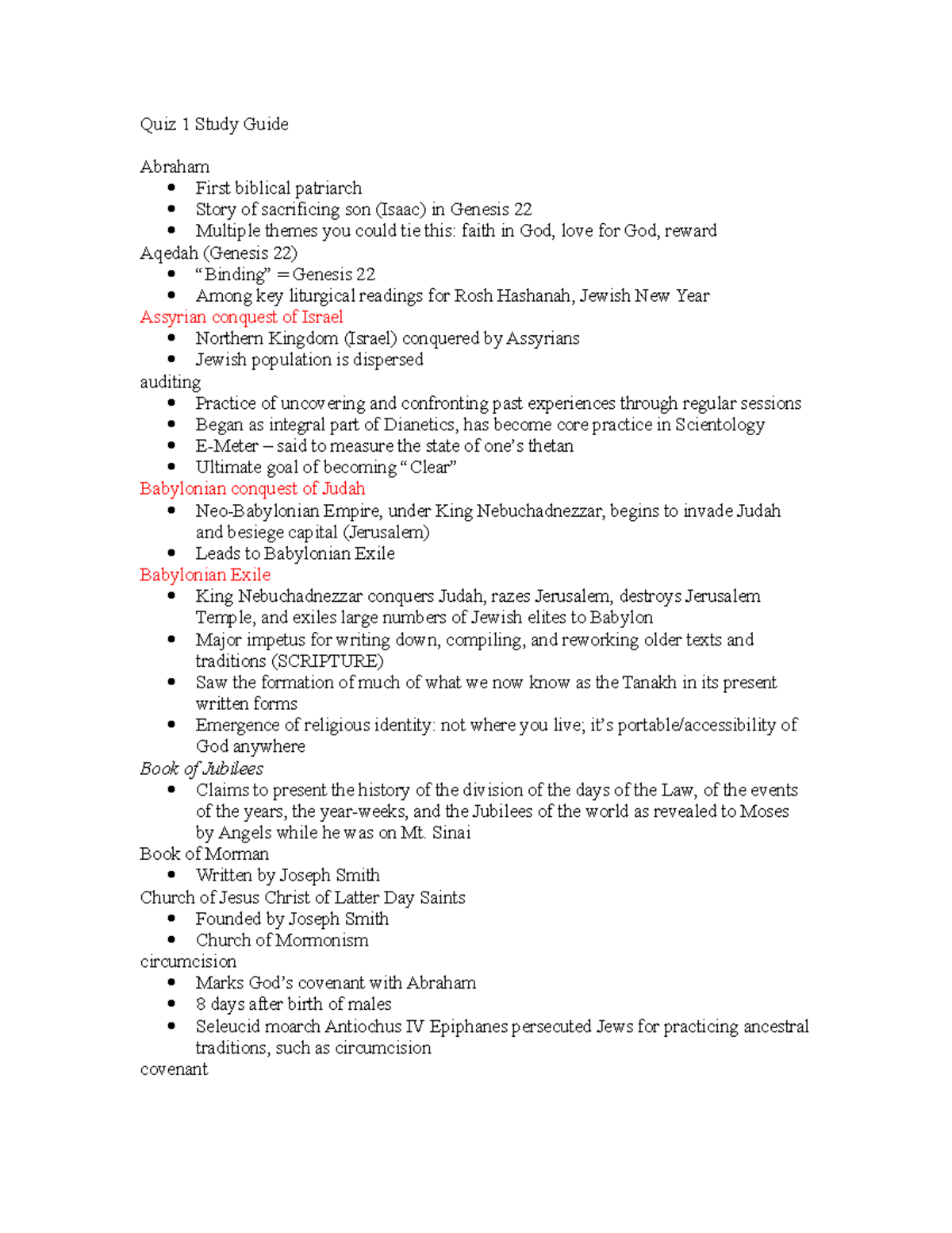 Exam Study Guide - Summary Religions of the West - Quiz 1 Study Guide ...