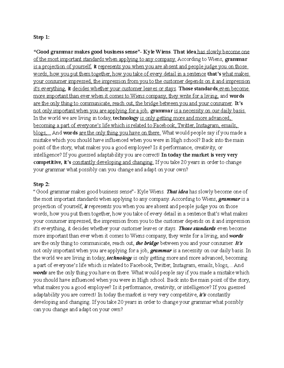 Known New Contract - fdvcvvsd - Step 1: “Good grammar makes good ...