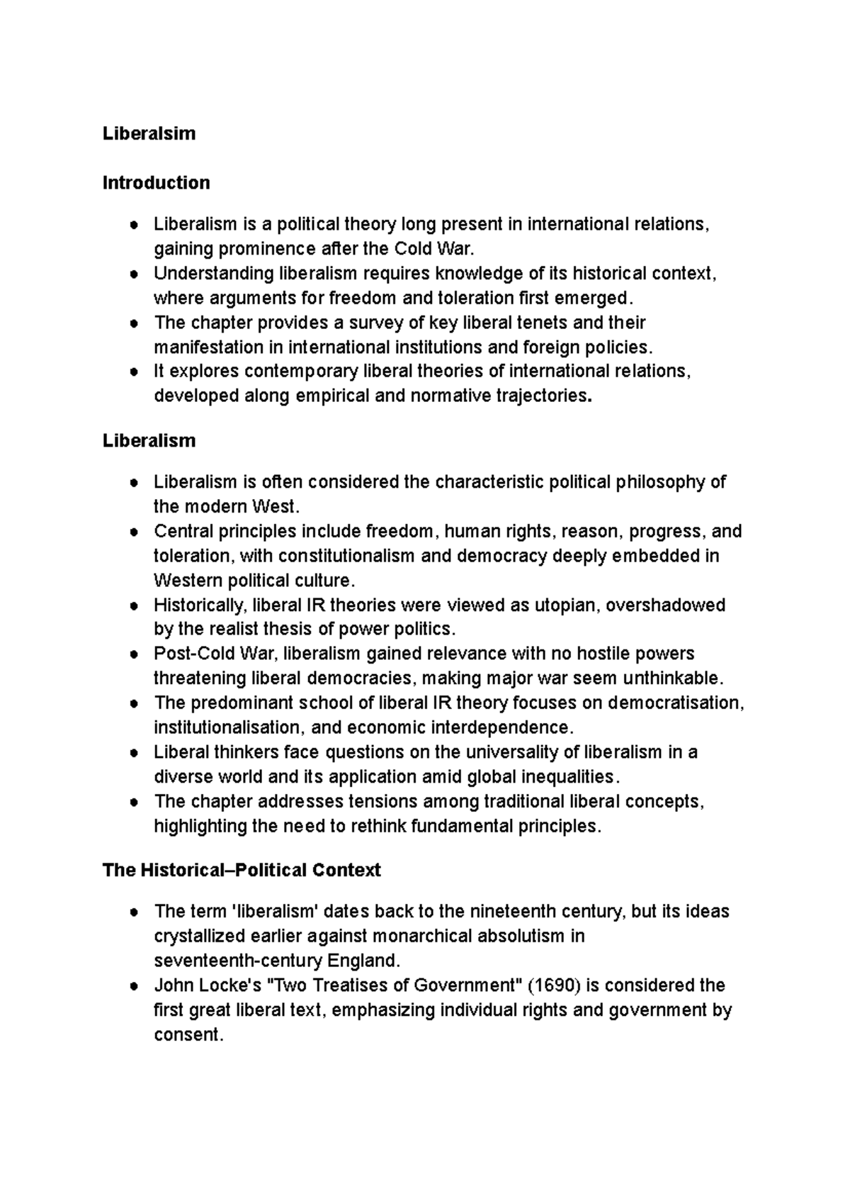 Week 3 - Liberalism - Summary International relations - Liberalsim ...