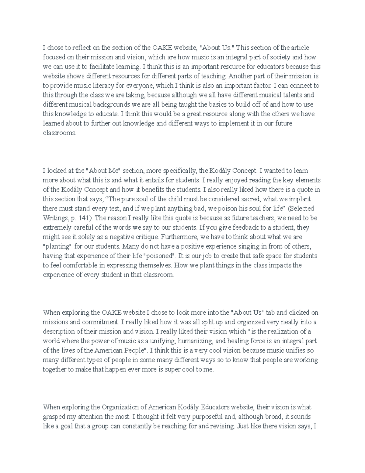 OAKE Website Reflection - I chose to reflect on the section of the OAKE ...