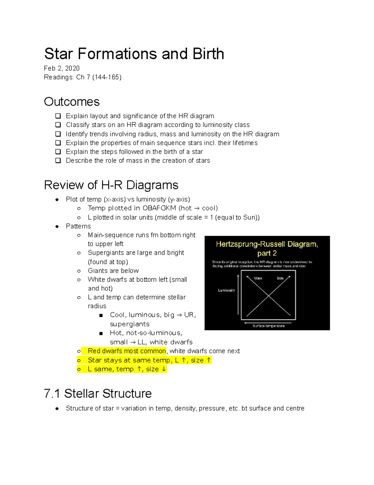 Lesson 4 - Star Formations and Birth - Star Formations and Birth Feb 2 ...