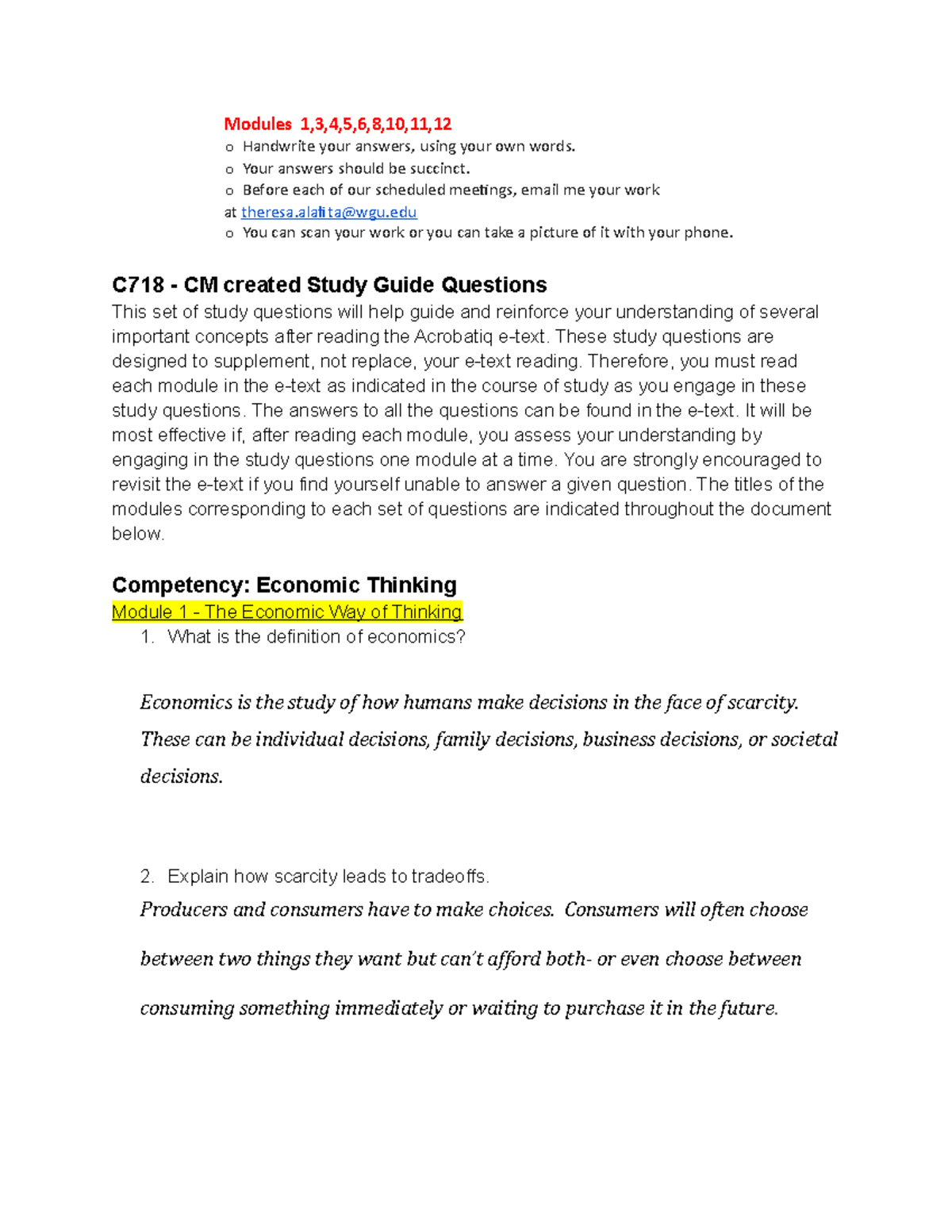 C718 V3 Study Guide Questions - Modules 1,3,4,5,6,8,10,11, o Handwrite ...