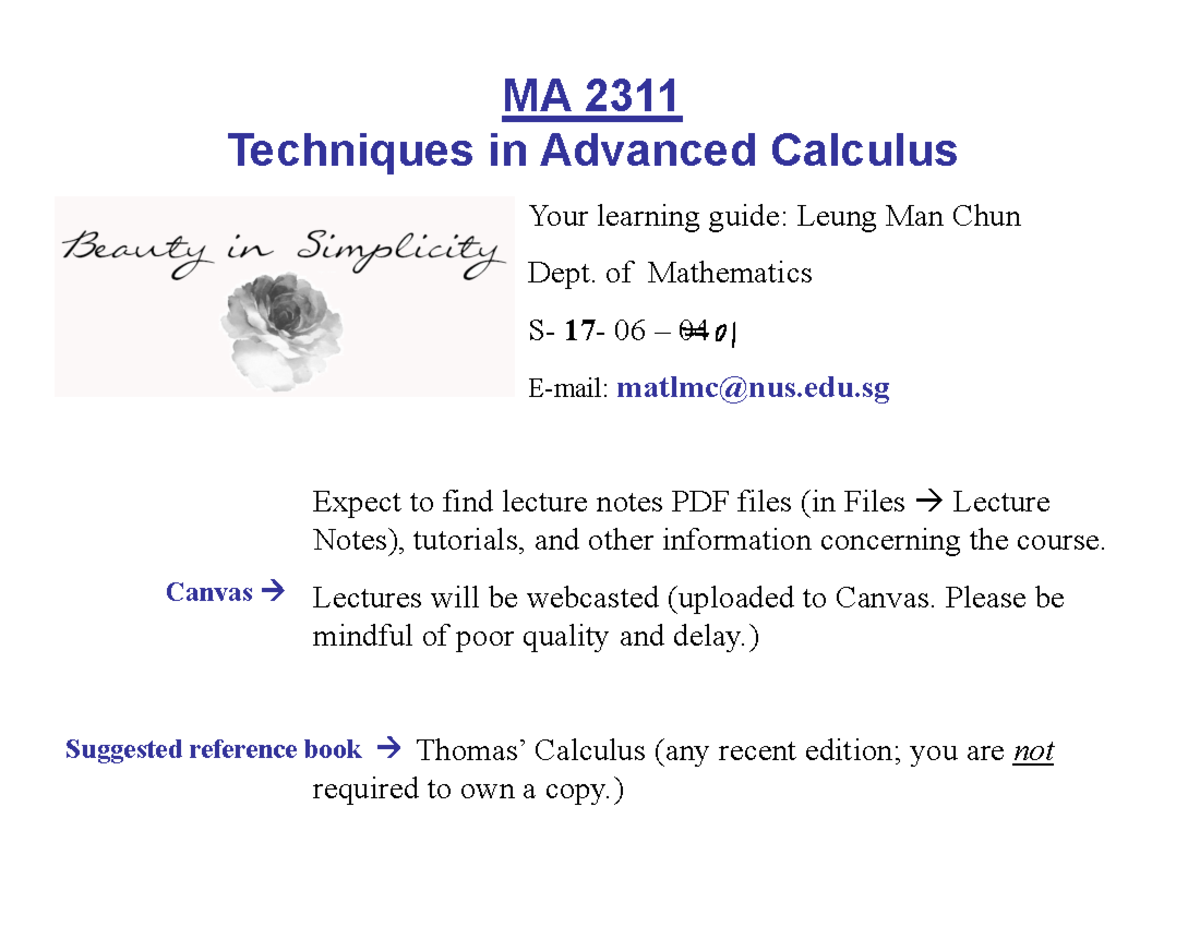 2023-1 - It is lecture notes very valuable - MA 2311 Techniques in ...