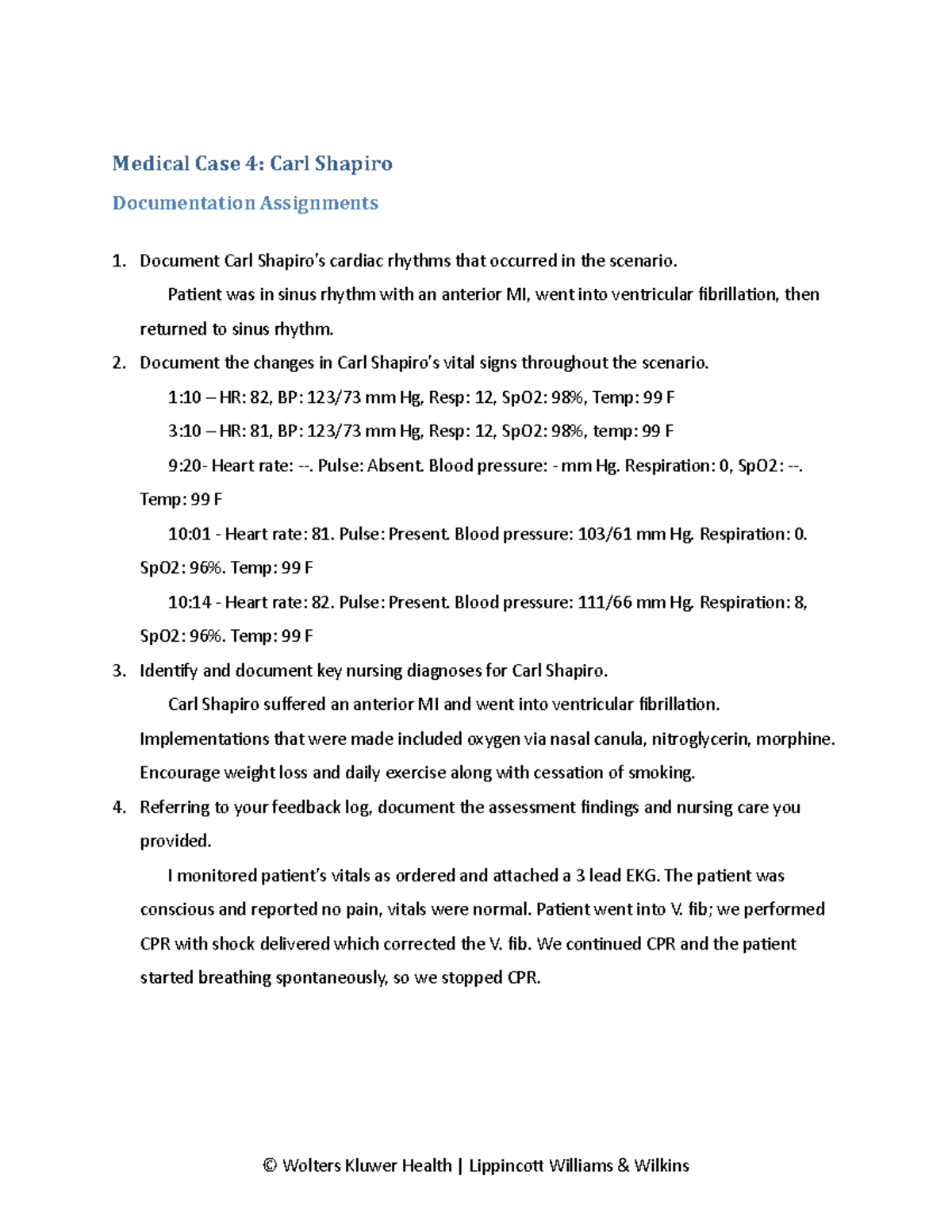 Carl shapiro documentation - Medical Case 4: Carl Shapiro Documentation ...