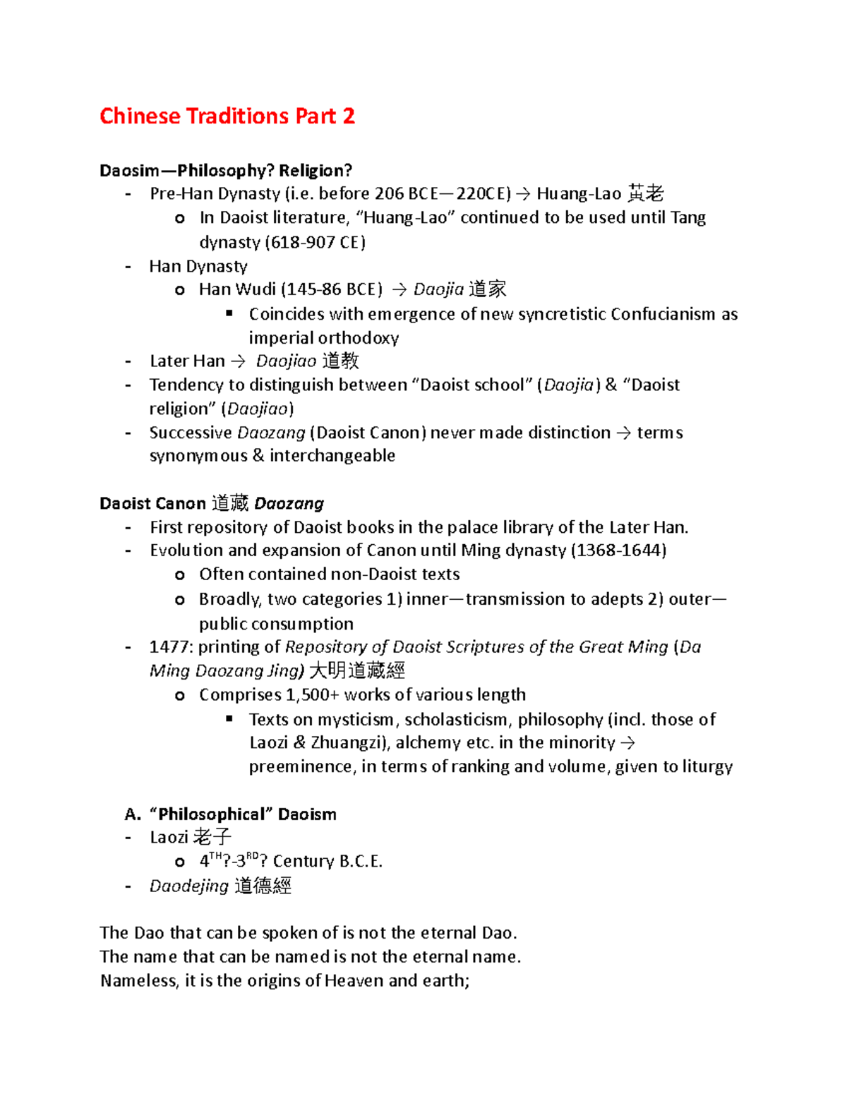 Chinese Traditions Part 2 - before 206 BCE—220CE) → Huang-Lao 黃老 o In ...