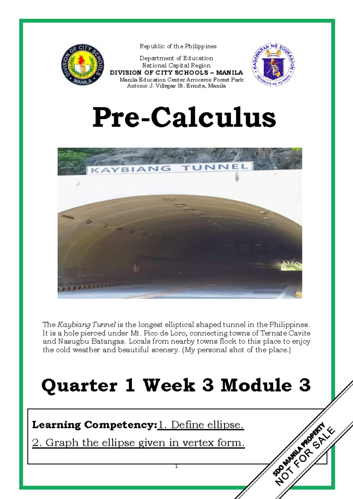 Stem Precal 11 Q1 W3 Mod3 Ellipse Republic Of The Philippines Department Of Education