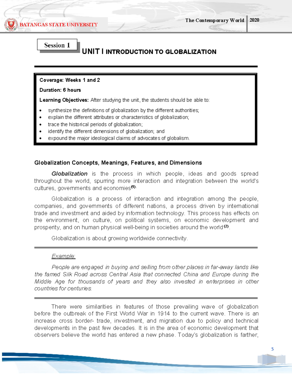 The Contemporary World Intro to Globalization Session 1 - Coverage ...