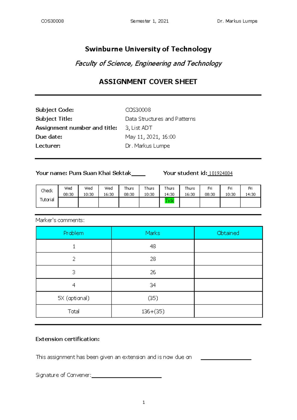 Assignment 3 solution documents (DoublyLinkedList) - COS30008 Semester 1, 2021 Dr. Markus Lumpe ...