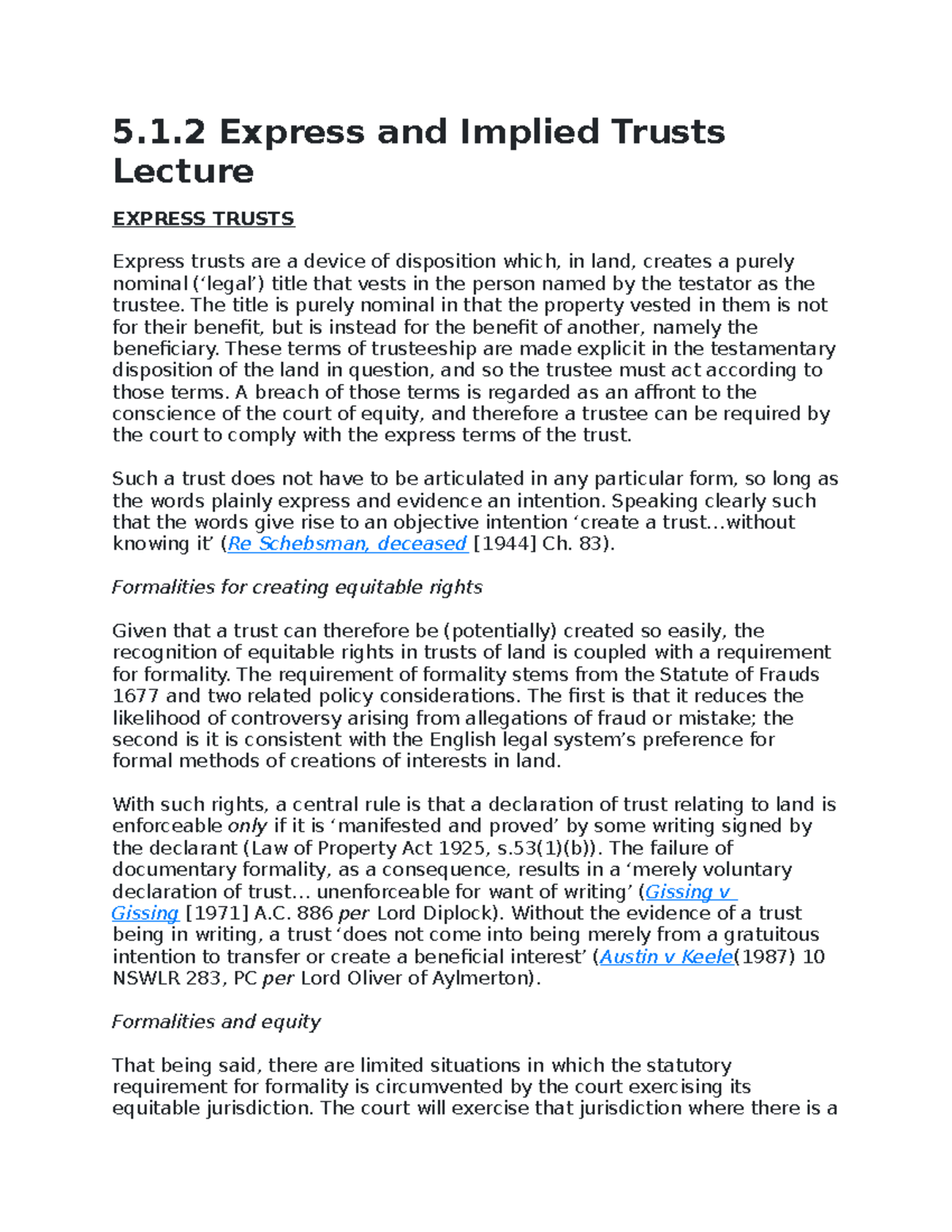 New Microsoft Word Document - 5.1 Express and Implied Trusts Lecture EXPRESS TRUSTS Express ...