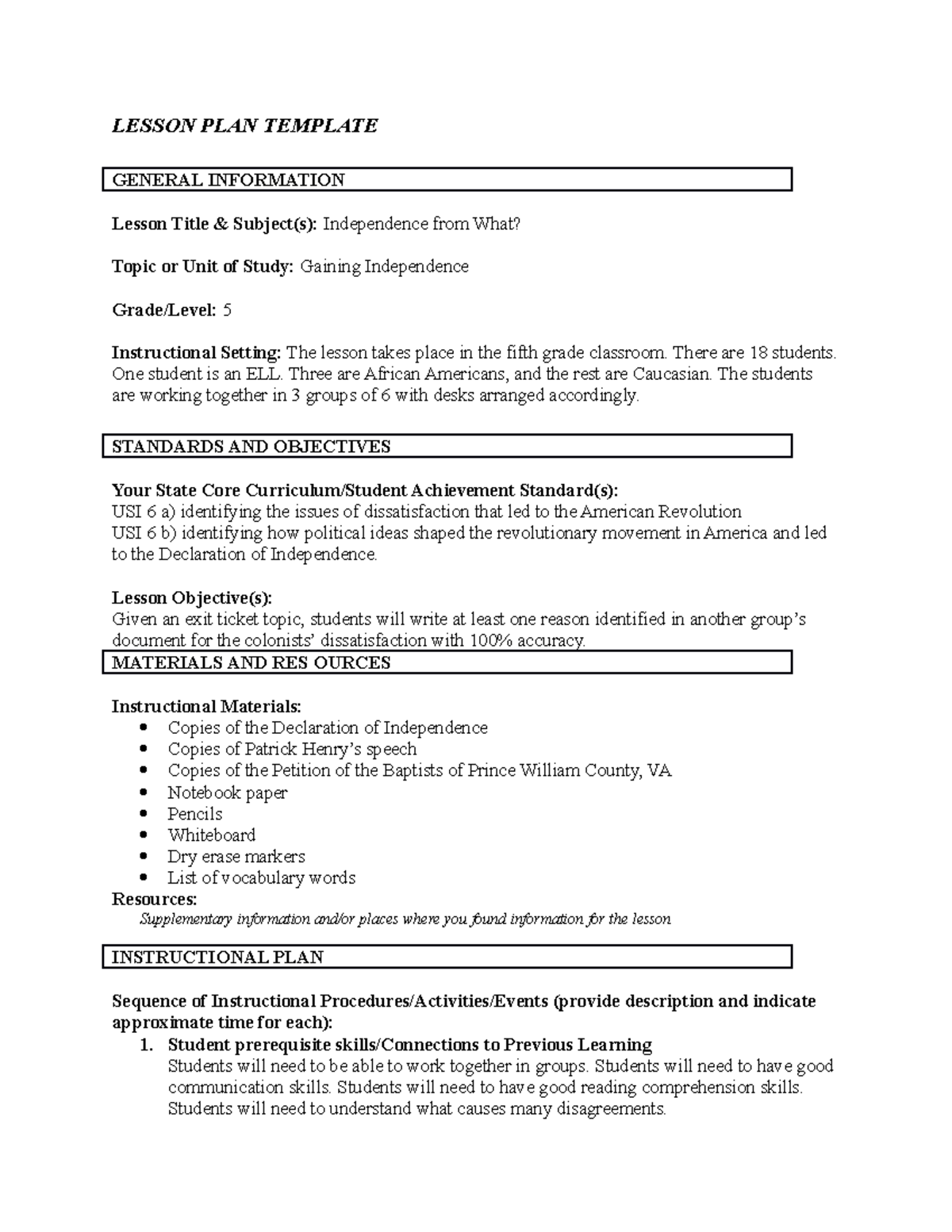 -Week 1 Day 2- LESSON PLAN TEMPLATE GENERAL INFORMATION Lesson Title ...