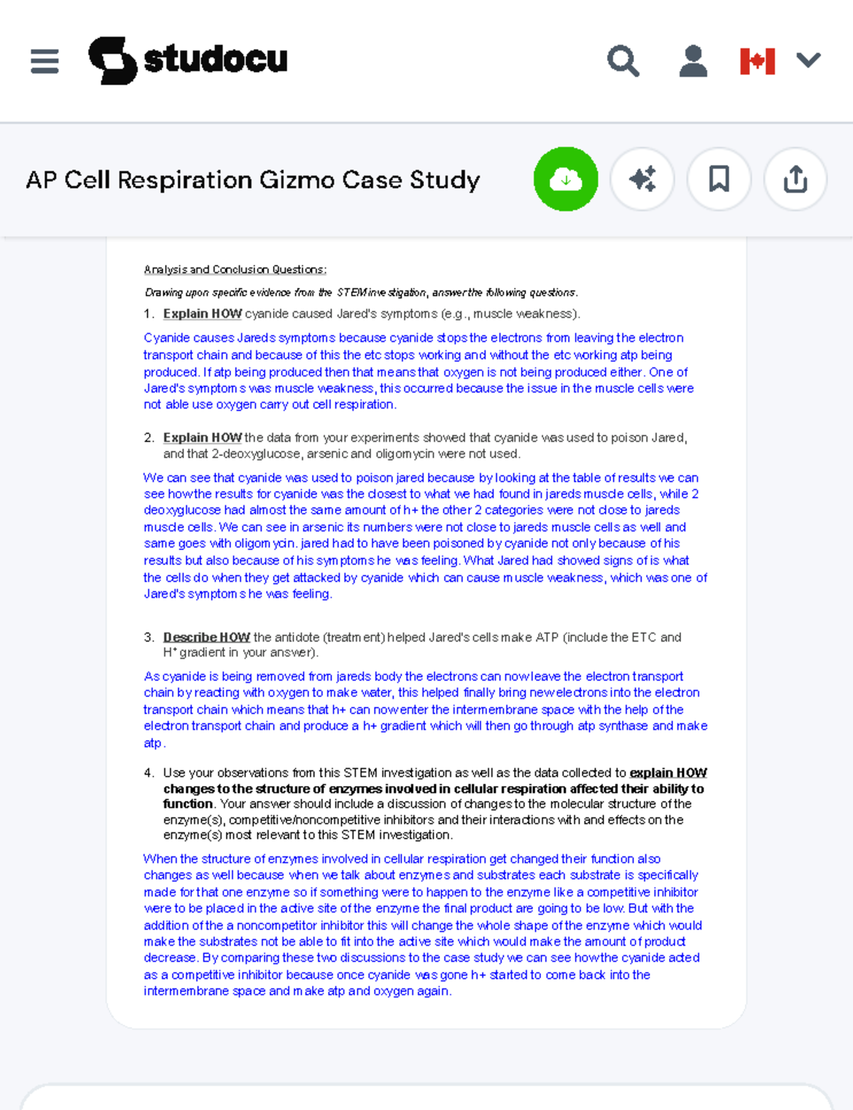 AP Cell Respiration Gizmo Case Study - APDC Biology Gizmo STEM ...
