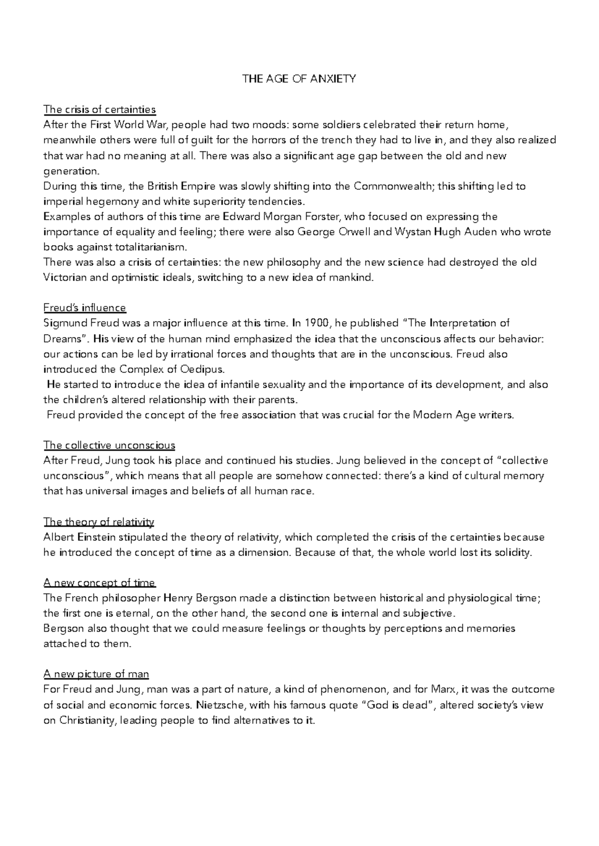 THE AGE OF Anxiety - THE AGE OF ANXIETY The crisis of certainties After ...