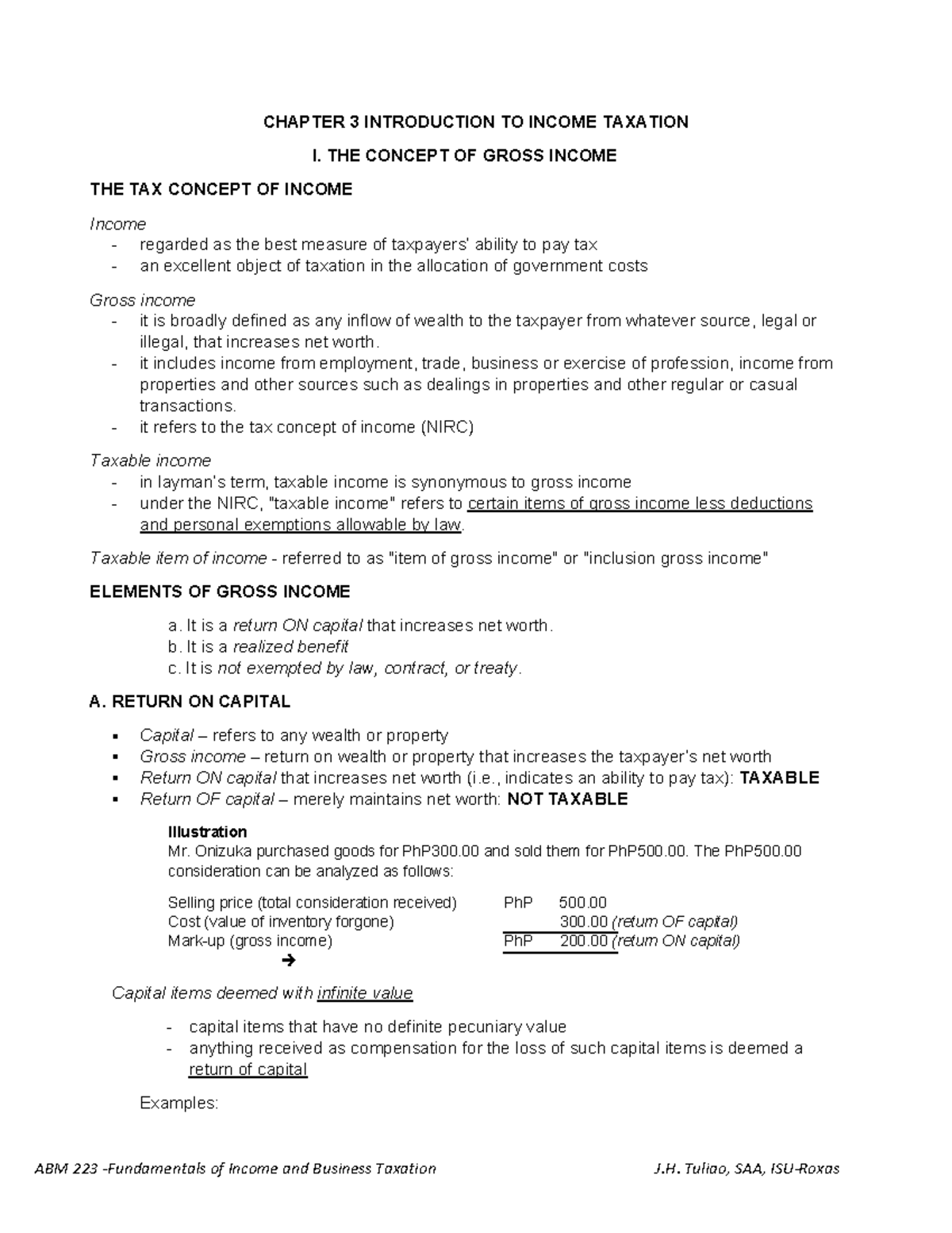 Chapter 3 Introduction TO Income Taxation PART I - CHAPTER 3 ...