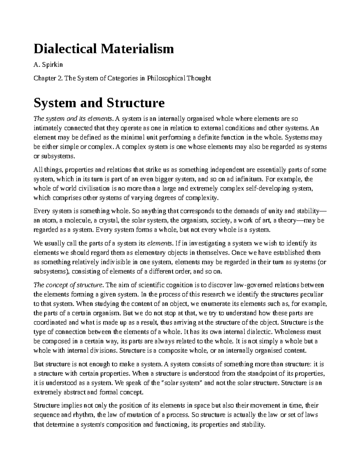 System and Structure by A. Spirkin - Dialectical Materialism A. Spirkin ...