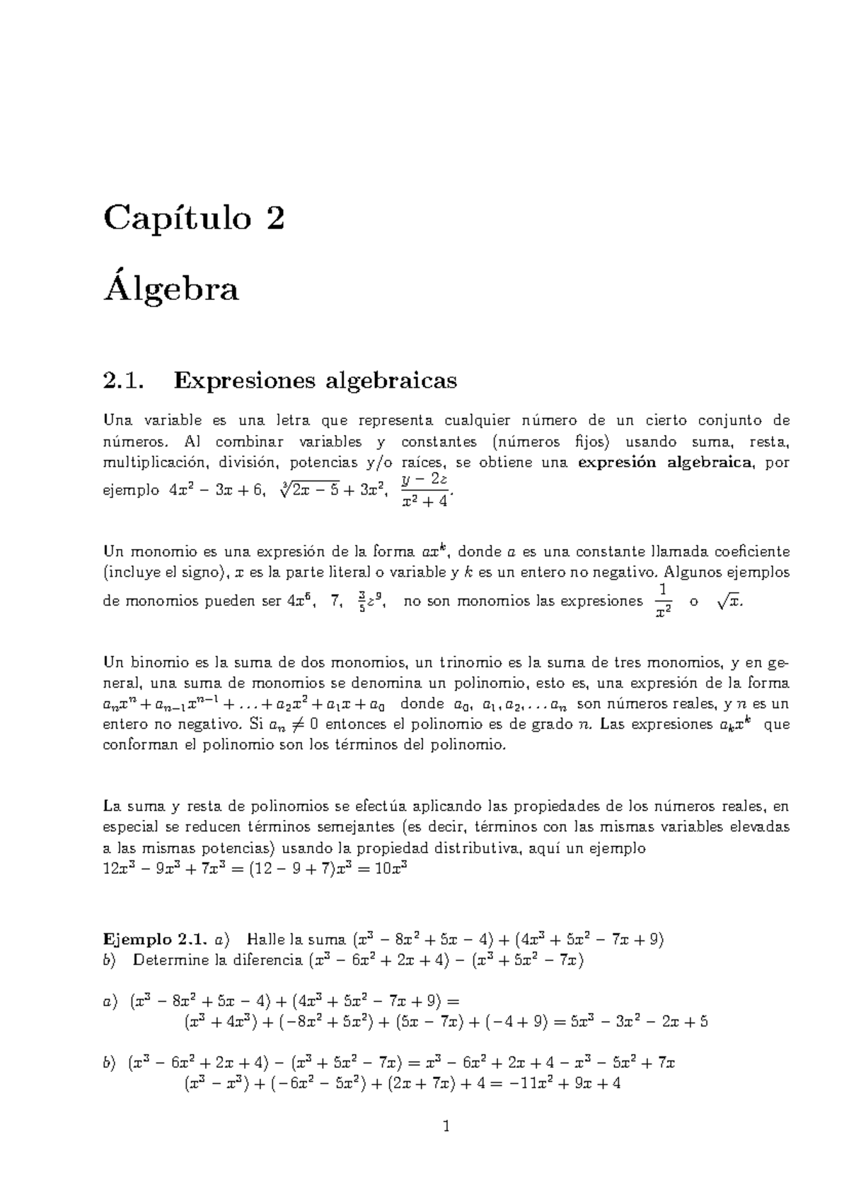Algebra - Cap ́ıtulo 2 Algebra ́ 2. Expresiones algebraicas Una variable es una letra que ...