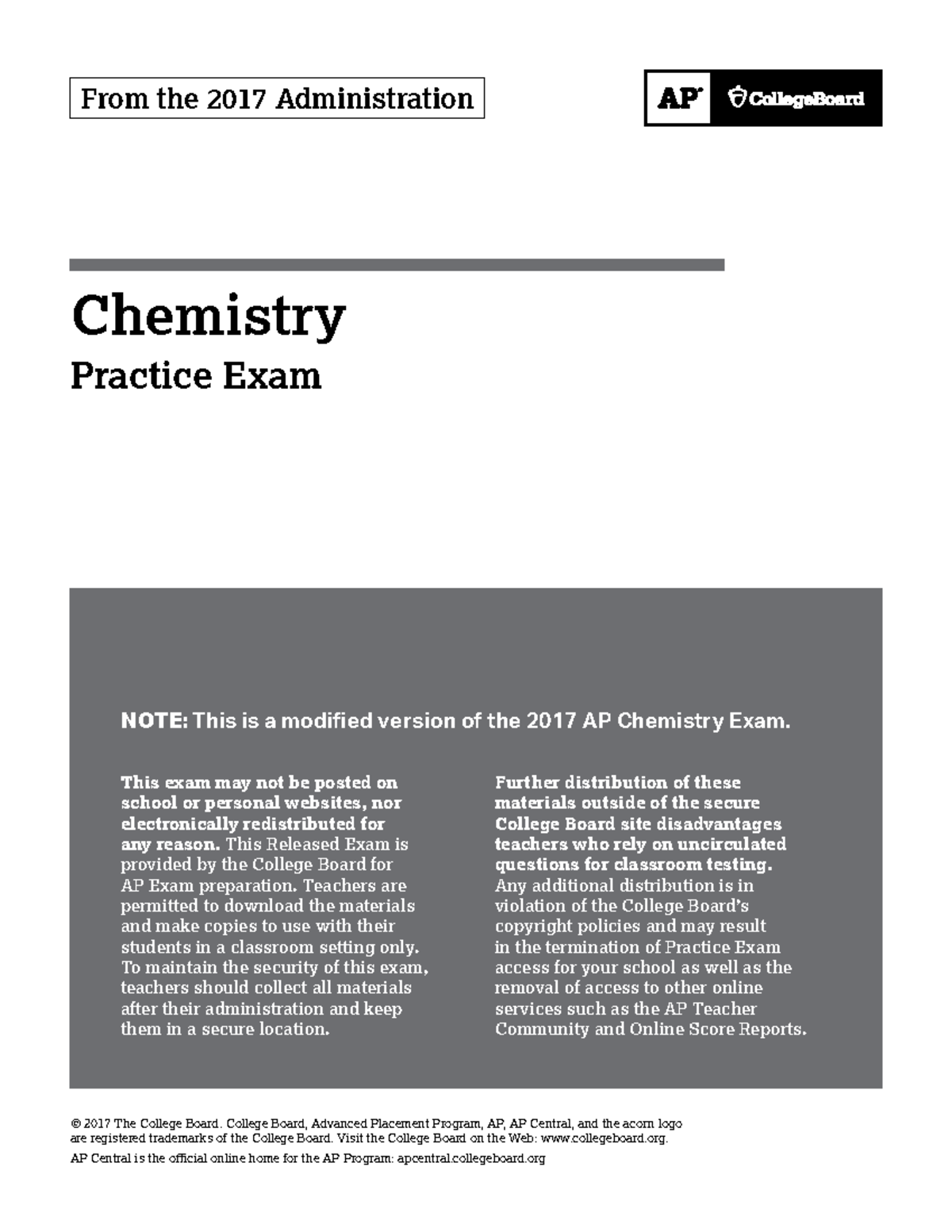 AP Chemistry 2017 - AP Chem Prac Exam - From the 2017 Administration ...