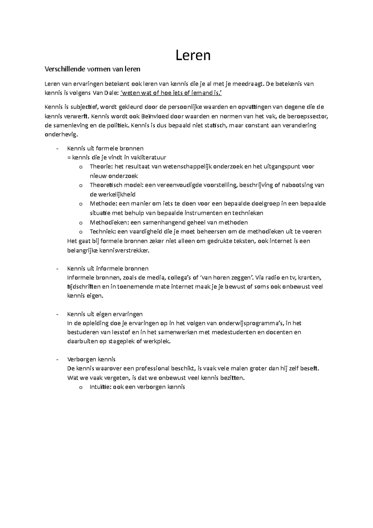 Leren - samenvatting - Leren Verschillende vormen van leren Leren van ...