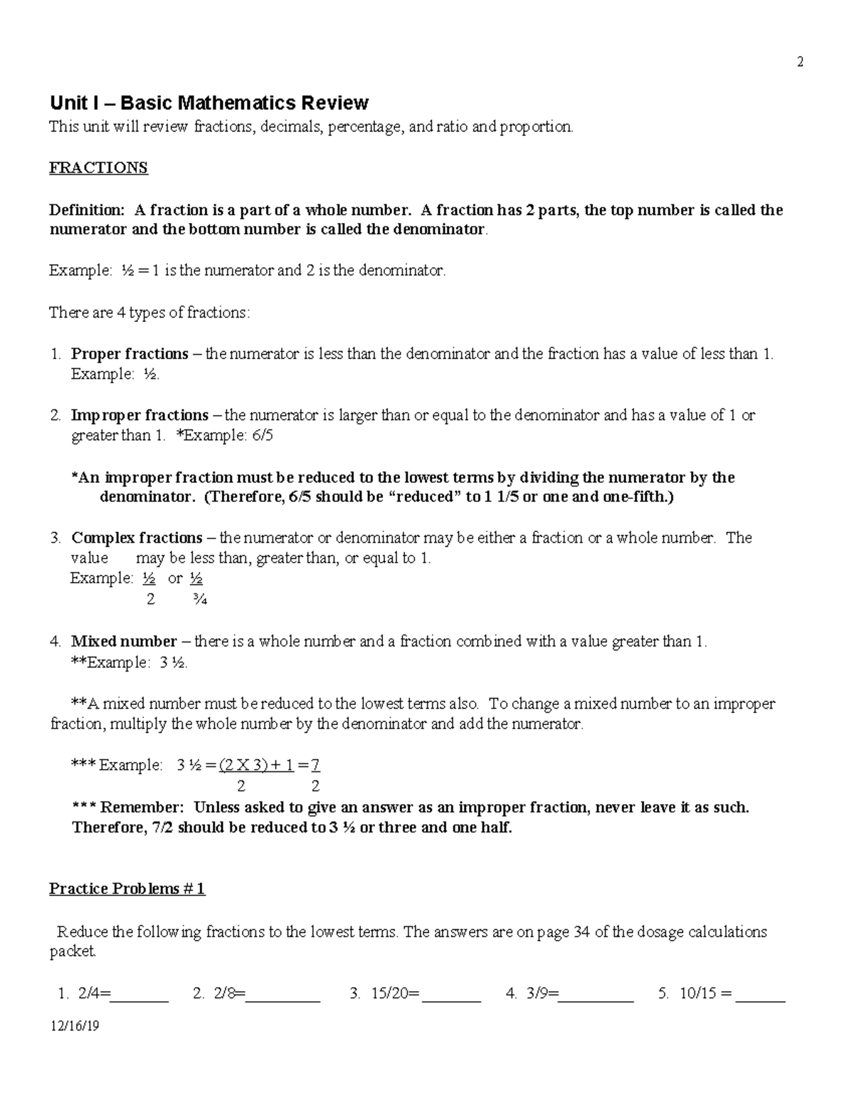 (2024) Dosage Calcuation Skills and Tutorial Review - Unit I – Basic ...