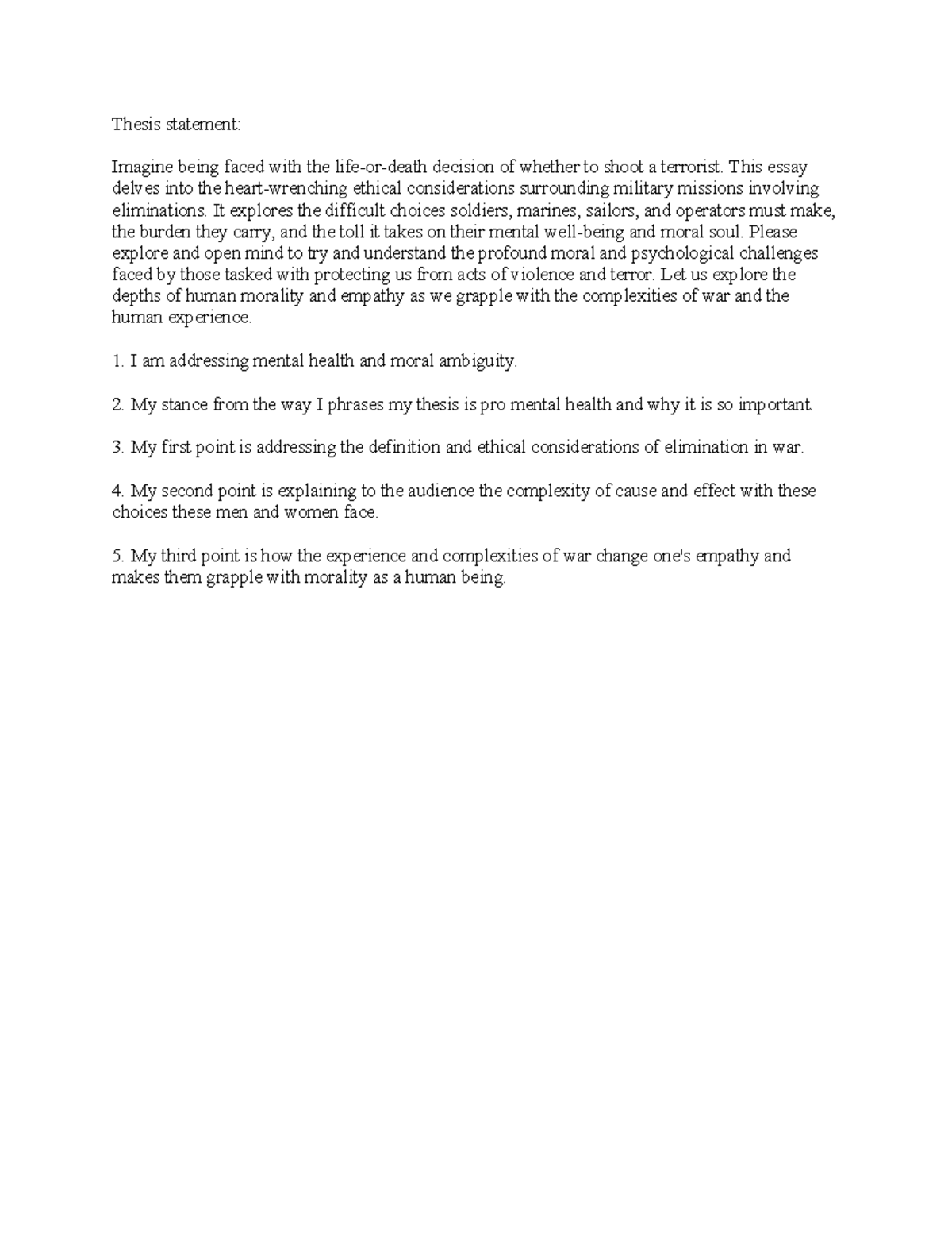 Thesis Statement ENG - Thesis statement: Imagine being faced with the ...