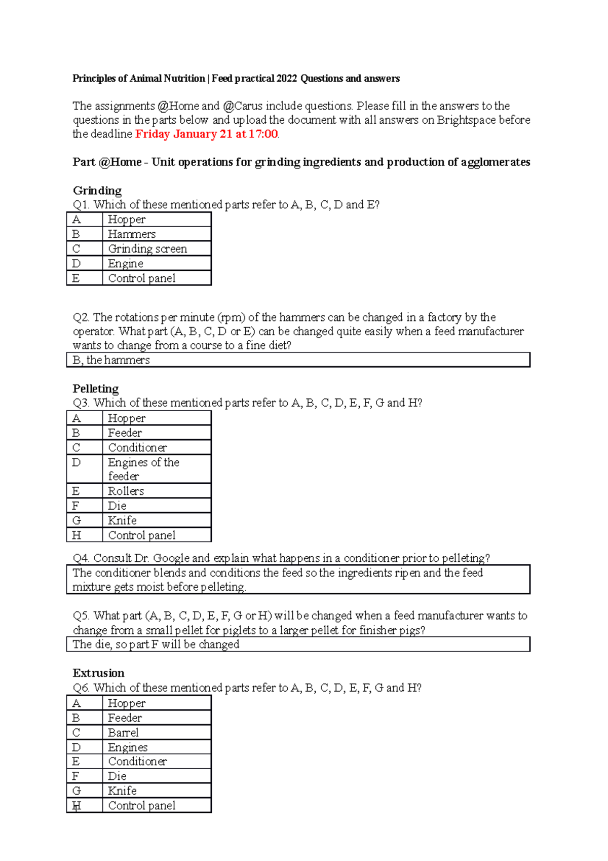 Feed Practical assignment from home - Principles of Animal Nutrition ...