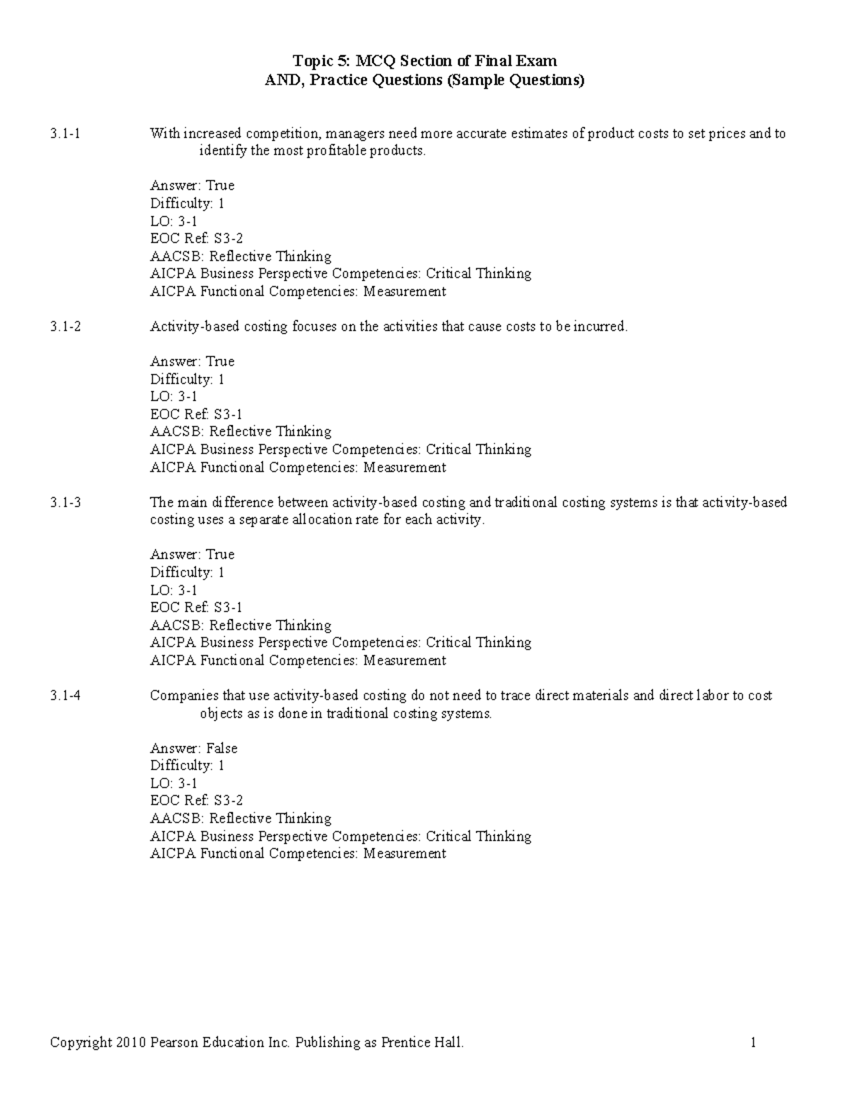 Topic 5 Sample MCQs and Practice Questions - Topic 5: MCQ Section of ...