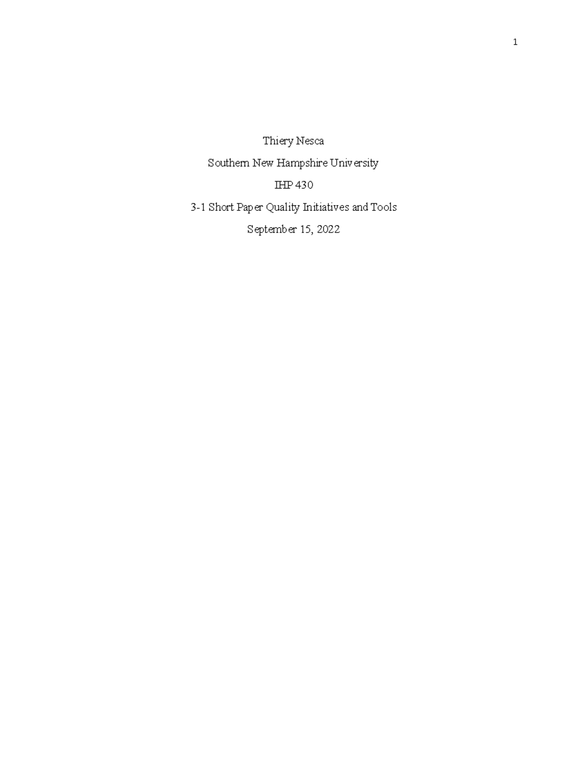 IHP 430 3-1 - module 3-1 - Thiery Nesca Southern New Hampshire ...