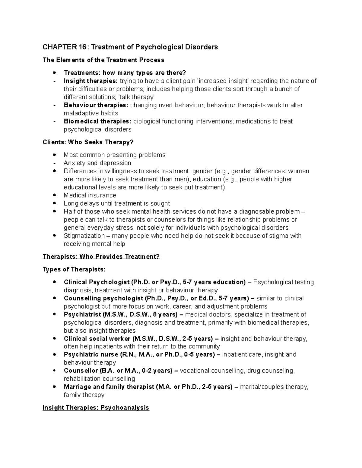 PSYC-261 Chapter-16-Psychological-Treatments - CHAPTER 16: Treatment of ...