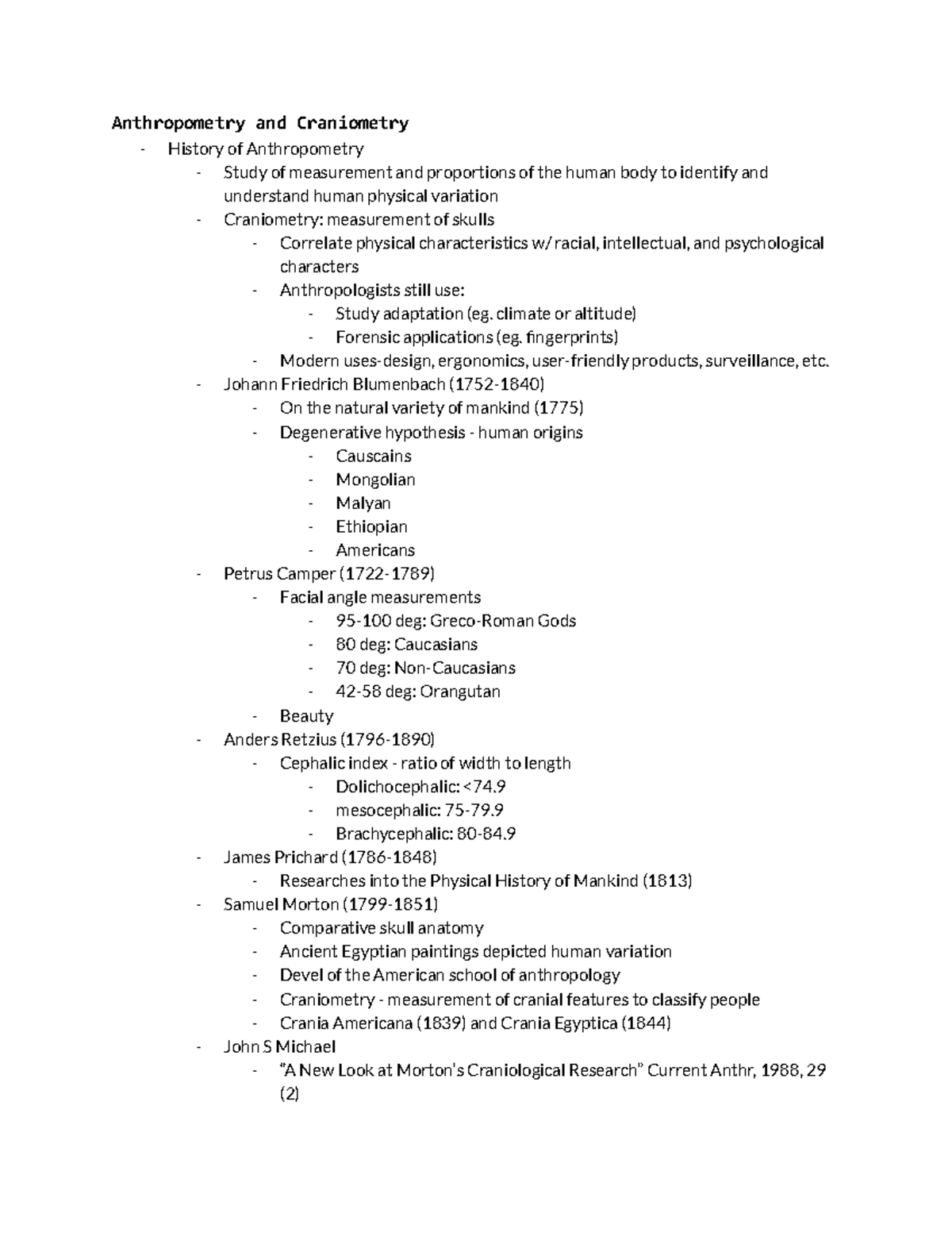 ANTH 278 Week 4 - Anthropometry and Craniometry Lecture - Anthropometry ...